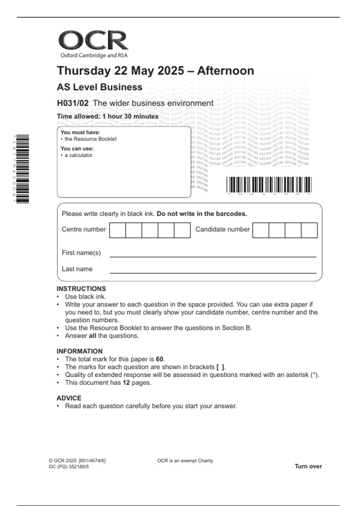 2025 OCR AS Business PAPER 2 QUESTION PAPER (H031/02) The wider ...