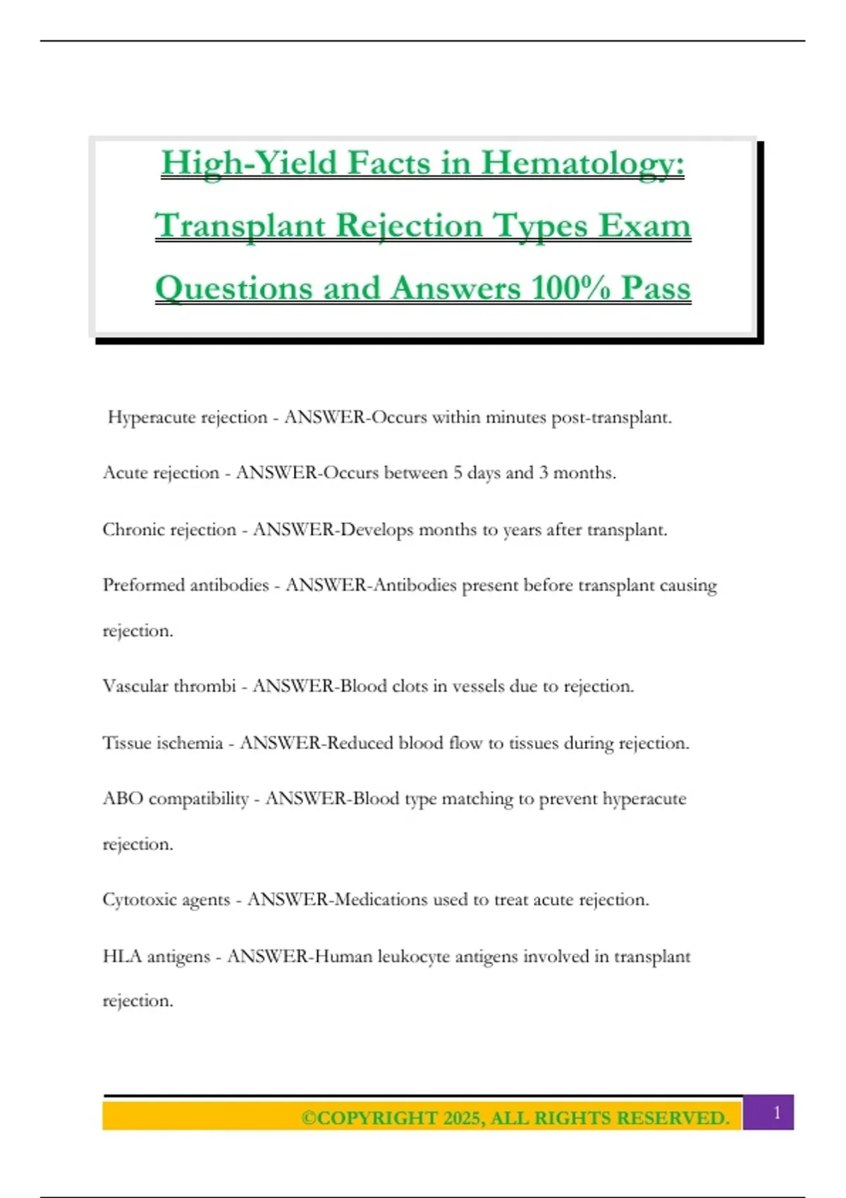 High-Yield Facts in Hematology: Transplant Rejection Types Exam ...