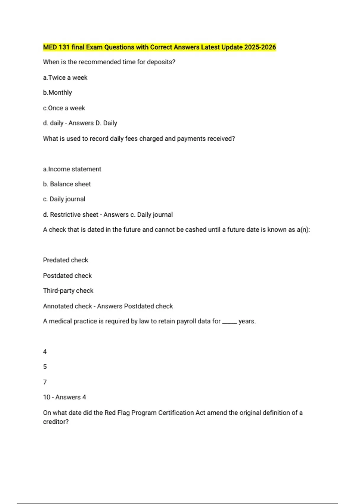 MED 131 final Exam Questions with Correct Answers Latest Update - MED ...