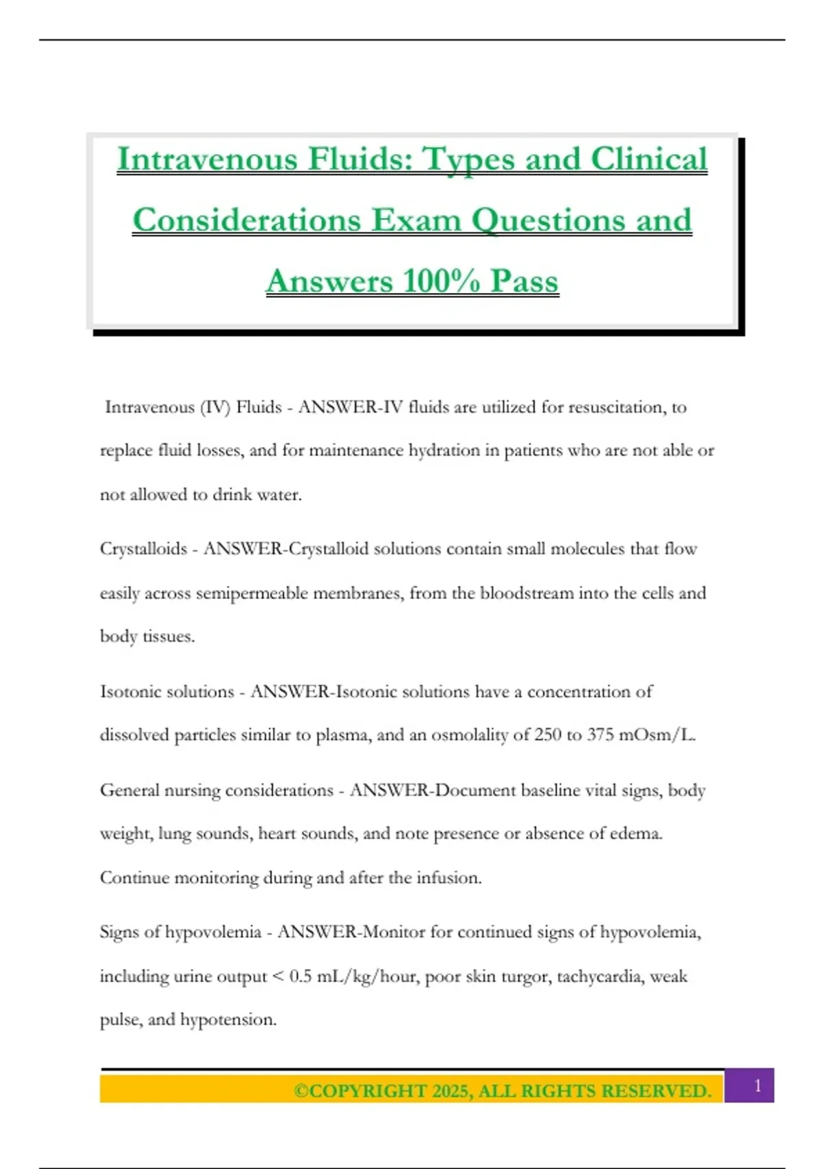 Intravenous Fluids: Types and Clinical Considerations Exam Questions ...