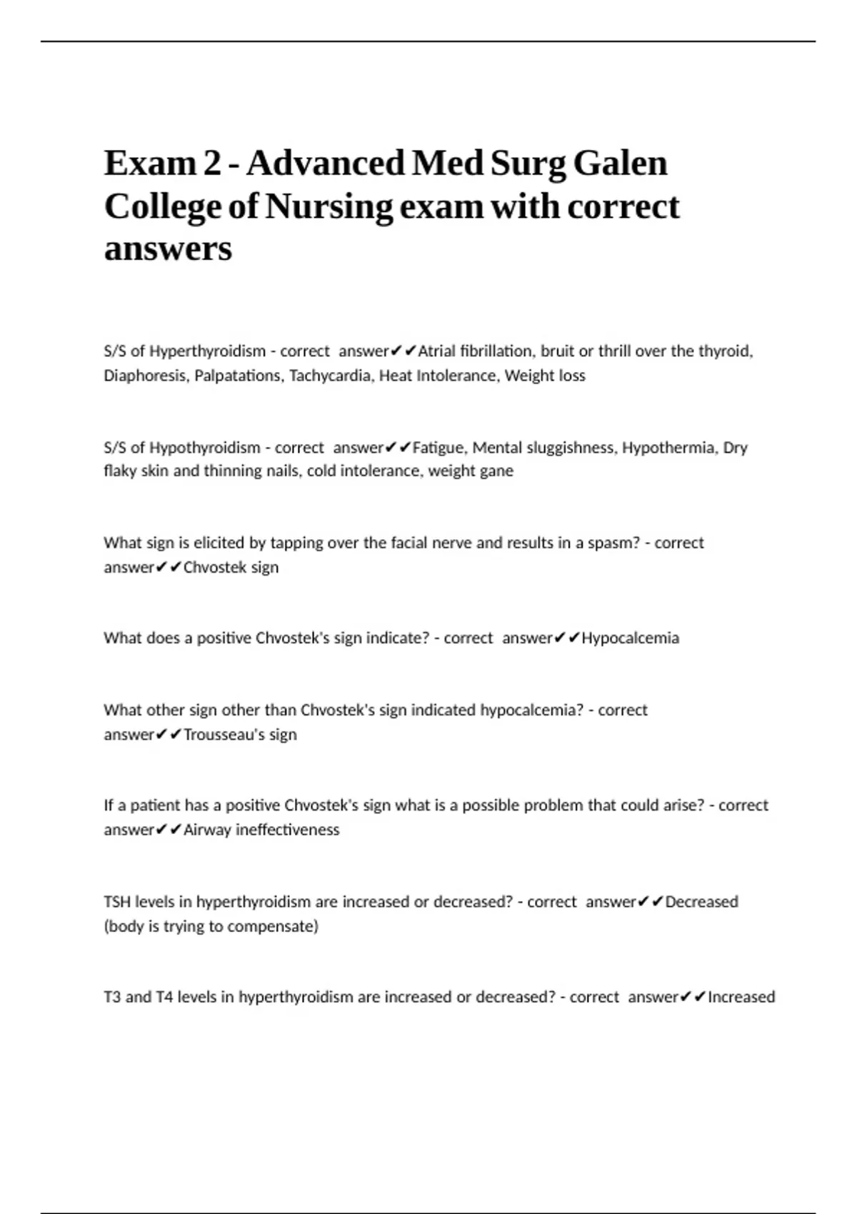 Exam 2 - Advanced Med Surg Galen College of Nursing exam with correct ...