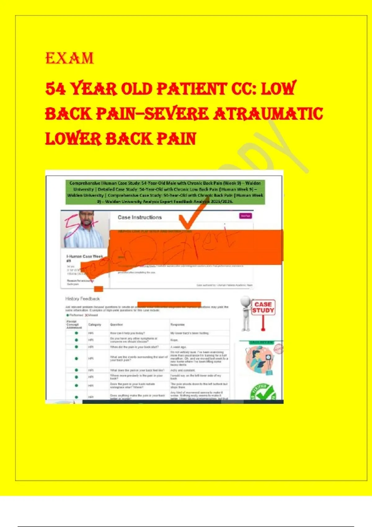 54 Year Old Patient Cc: Low Back Pain–SEVERE ATRAUMATIC Lower Back Pain ...