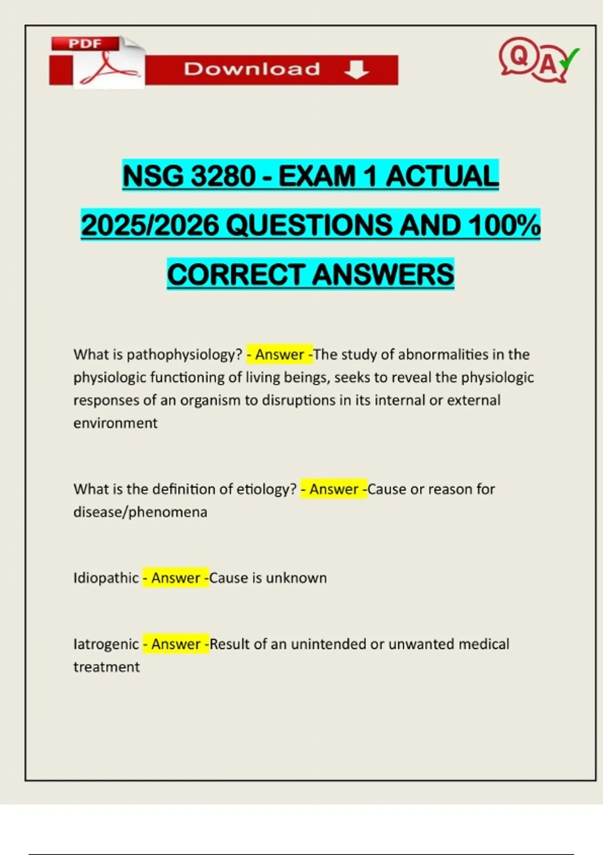 NSG 3280 - EXAM 1 ACTUAL 2025/2026 QUESTIONS AND 100% CORRECT ANSWERS ...