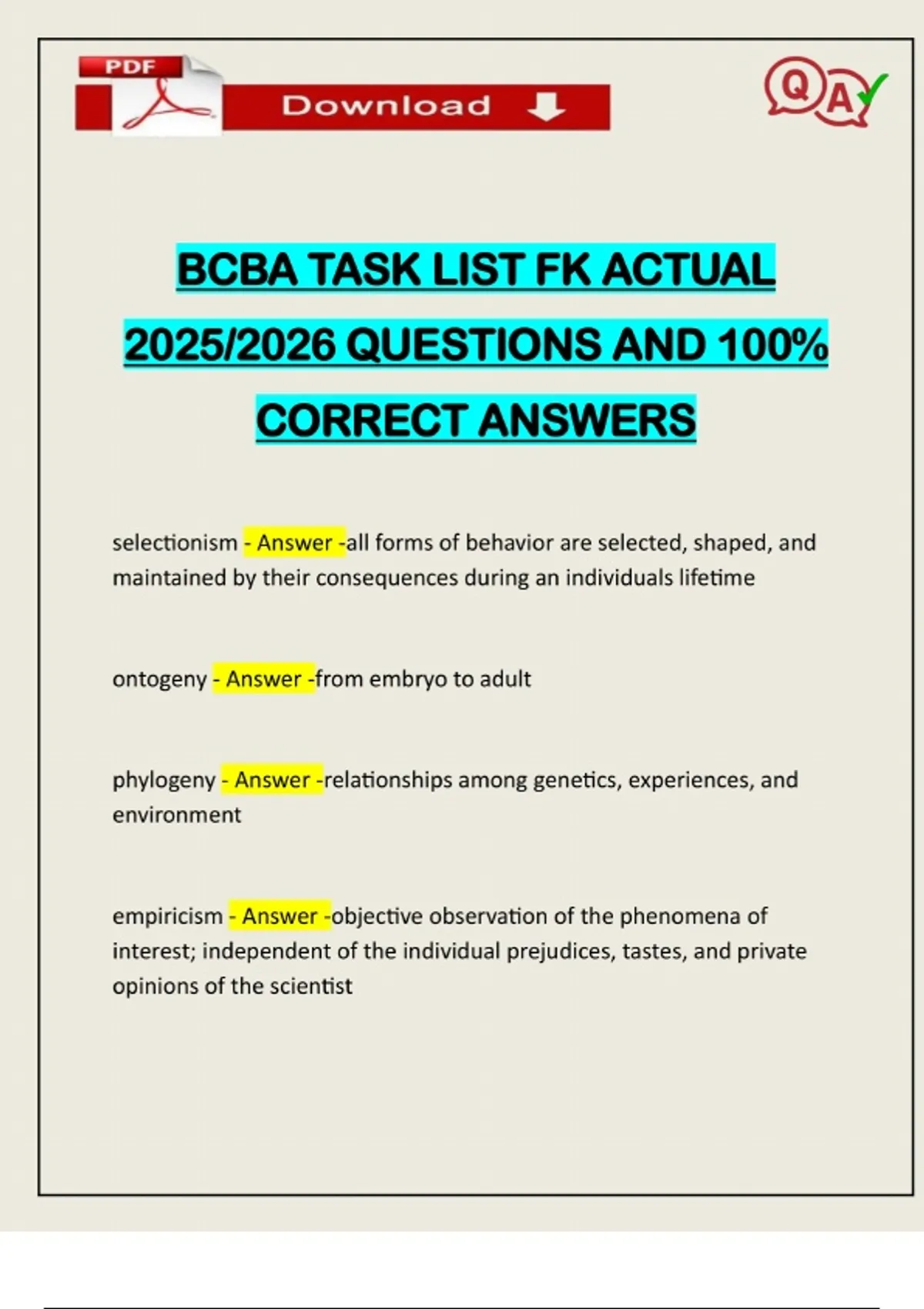 BCBA TASK LIST FK ACTUAL 2025/2026 QUESTIONS AND 100% CORRECT ANSWERS ...