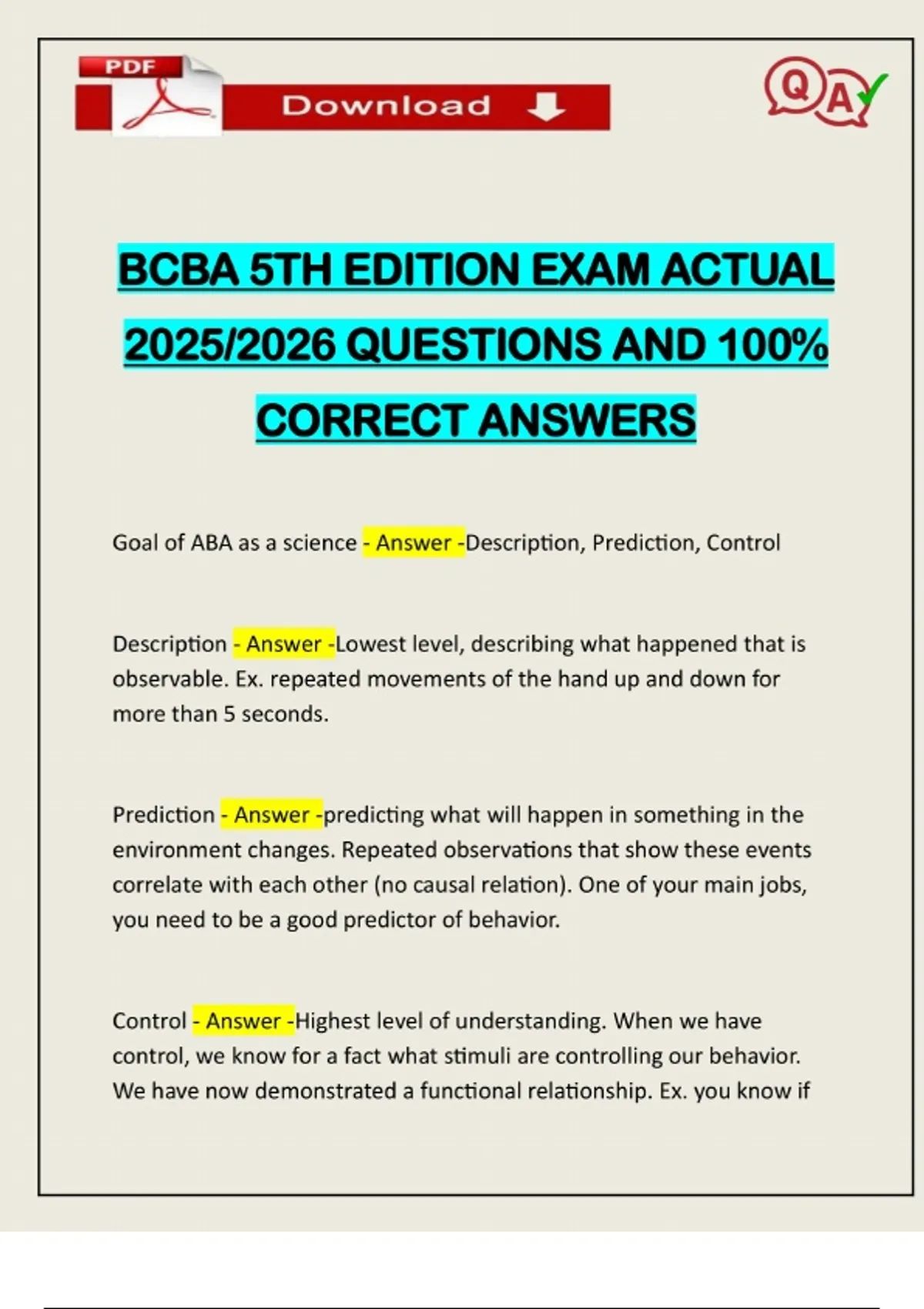 BCBA 5TH EDITION EXAM ACTUAL 2025/2026 QUESTIONS AND 100% CORRECT ...