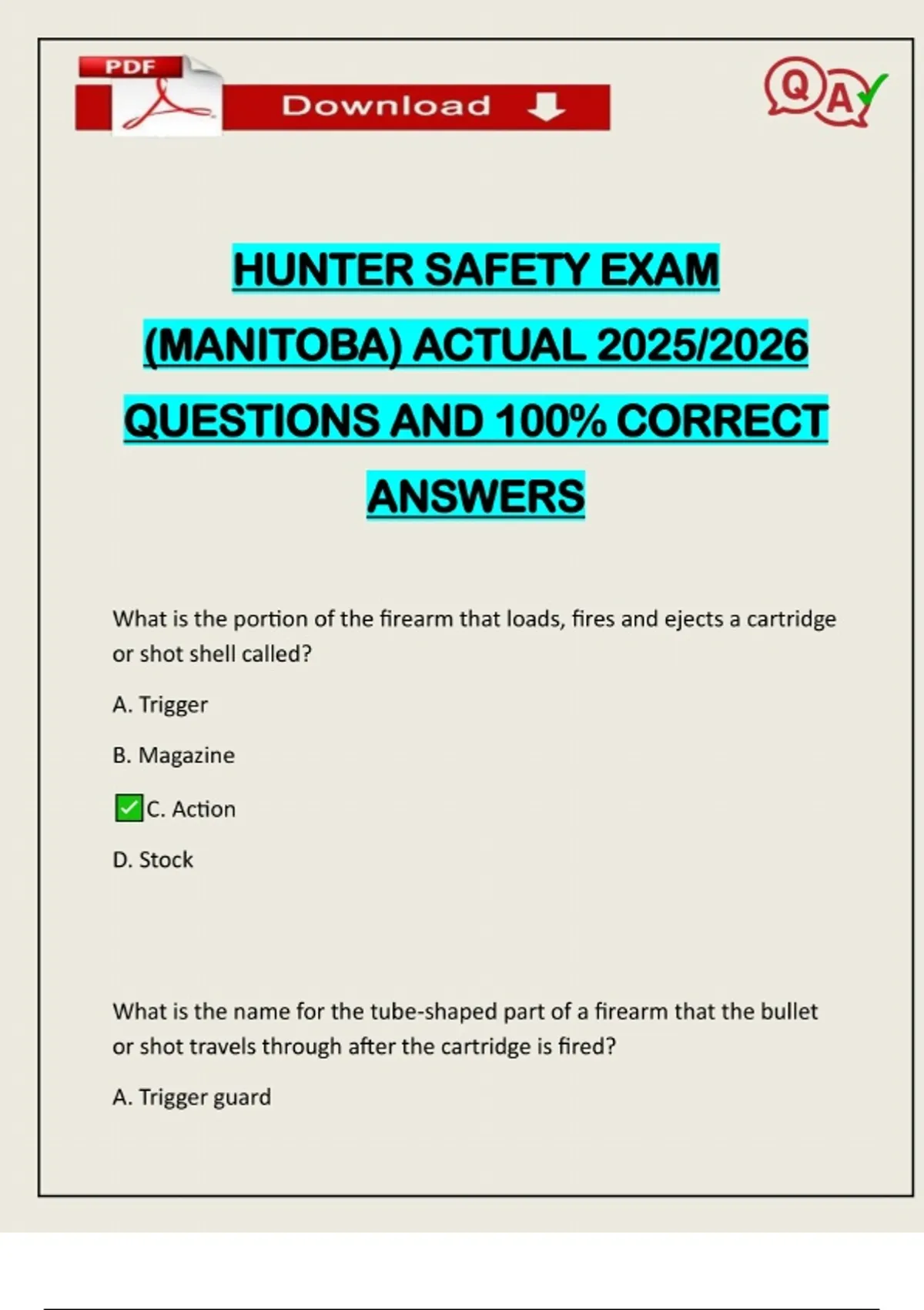 HUNTER SAFETY EXAM (MANITOBA) ACTUAL 2025/2026 QUESTIONS AND 100% ...