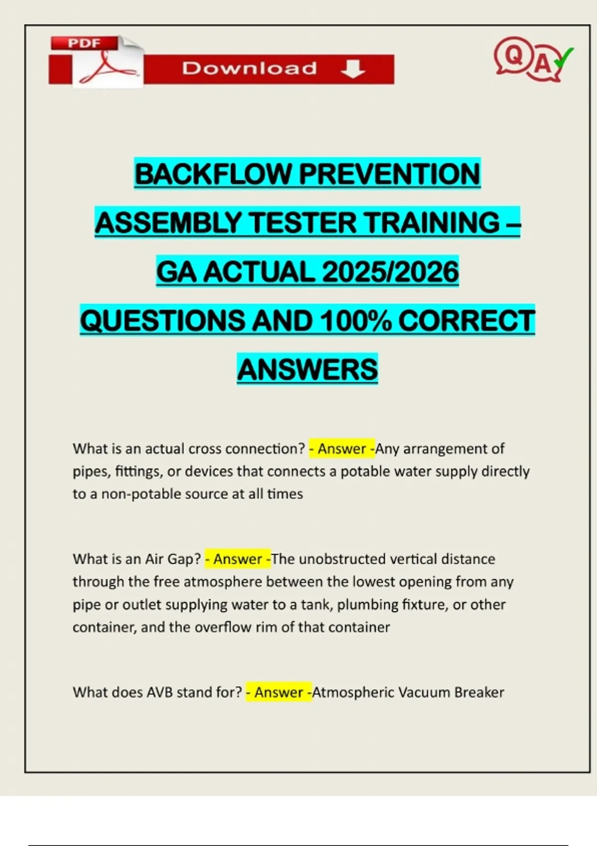 BACKFLOW PREVENTION ASSEMBLY TESTER TRAINING – GA ACTUAL 2025/2026 ...
