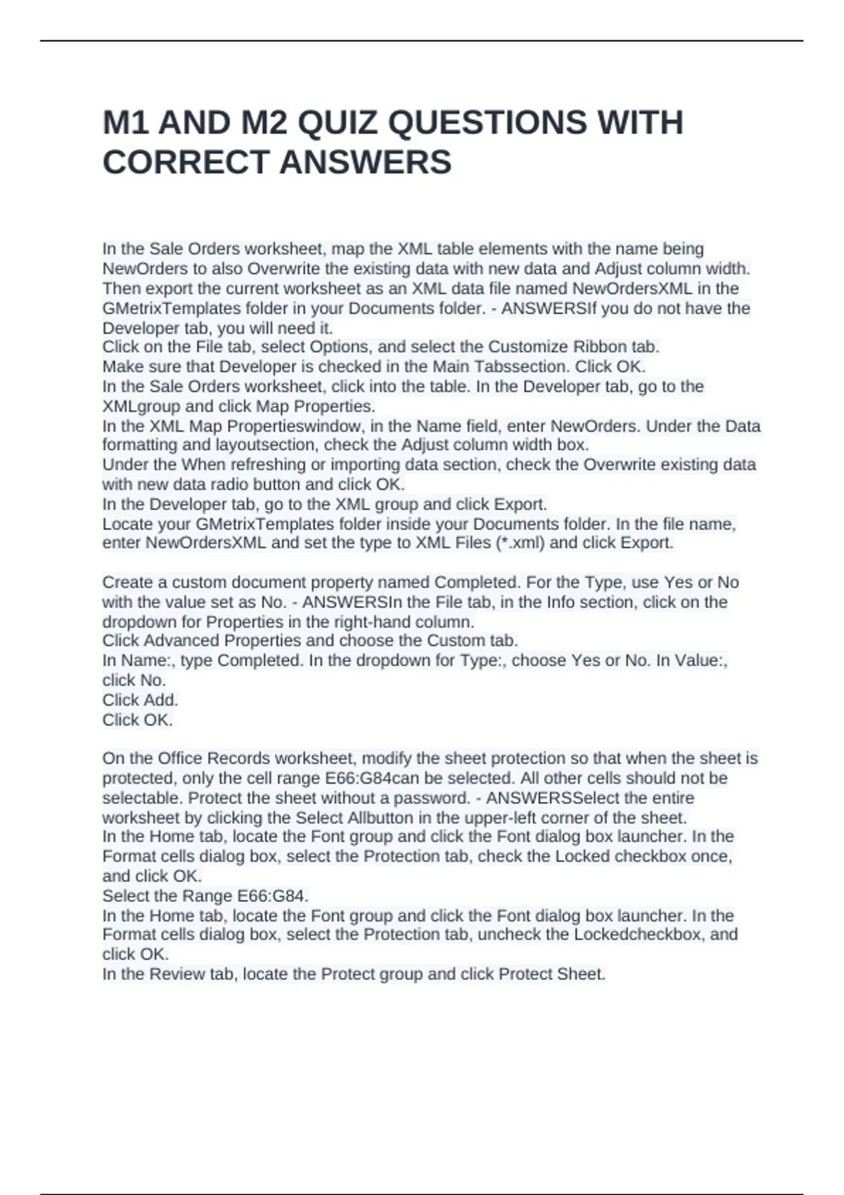 M1 AND M2 QUIZ QUESTIONS WITH CORRECT ANSWERS - M1 AND M2 - Stuvia US