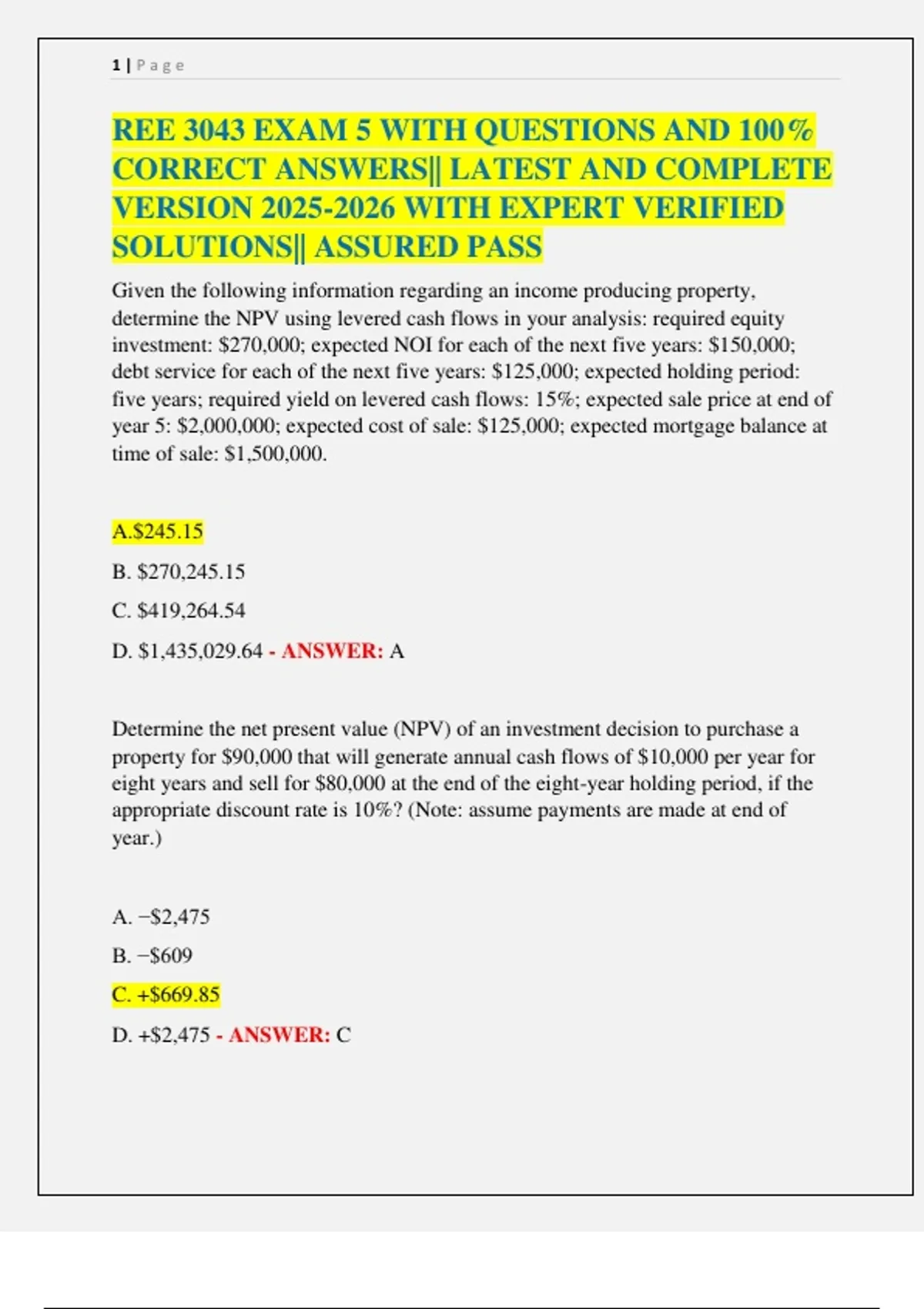REE 3043 EXAM 5 WITH QUESTIONS AND 100% CORRECT ANSWERS|| LATEST AND ...