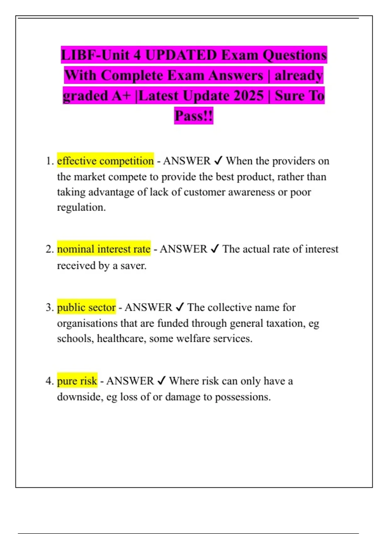 LIBF-Unit 4 UPDATED Exam Questions With Complete Exam Answers | already ...