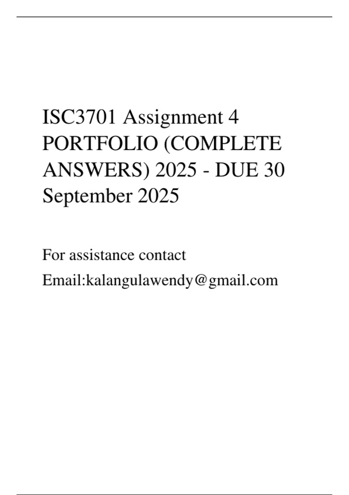 ISC3701 Assignment 4 PORTFOLIO (COMPLETE ANSWERS) 2025 - DUE 30 ...