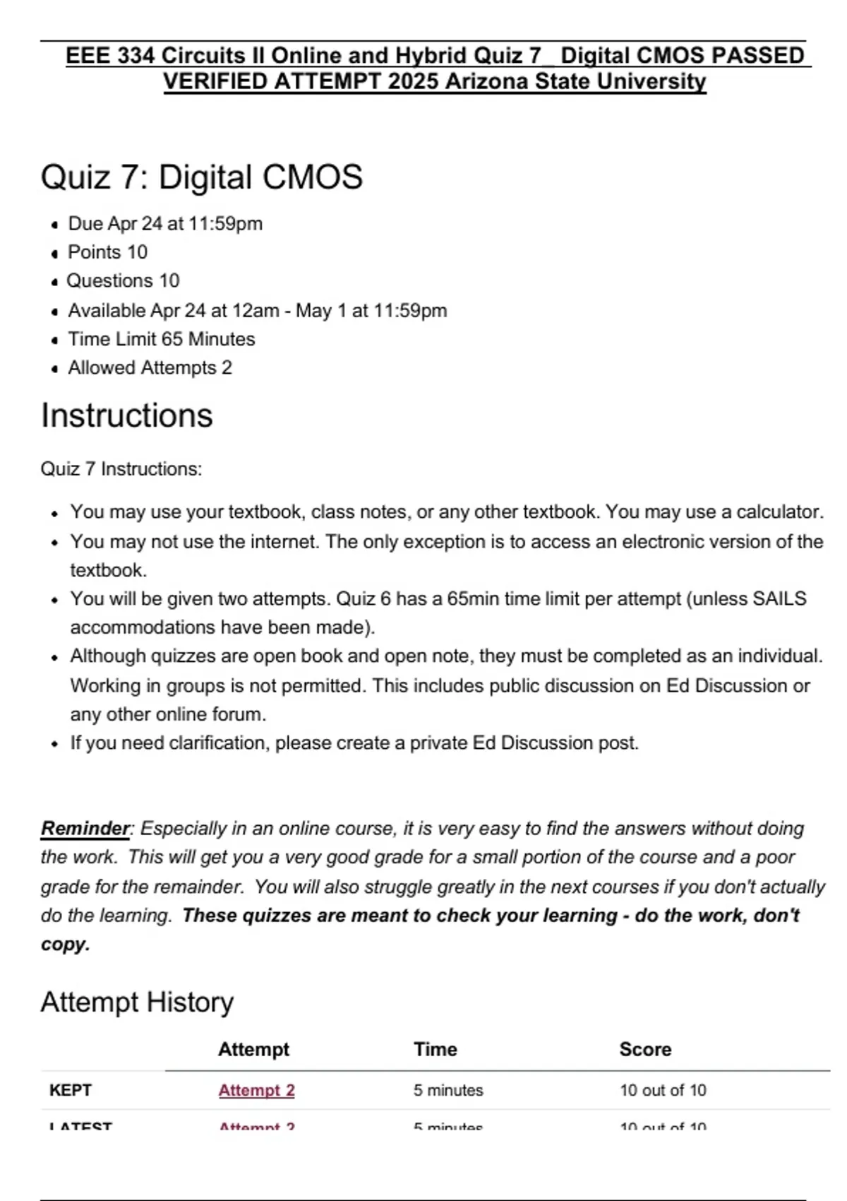EEE 334 Circuits II Online and Hybrid Quiz 7_ Digital CMOS PASSED ...
