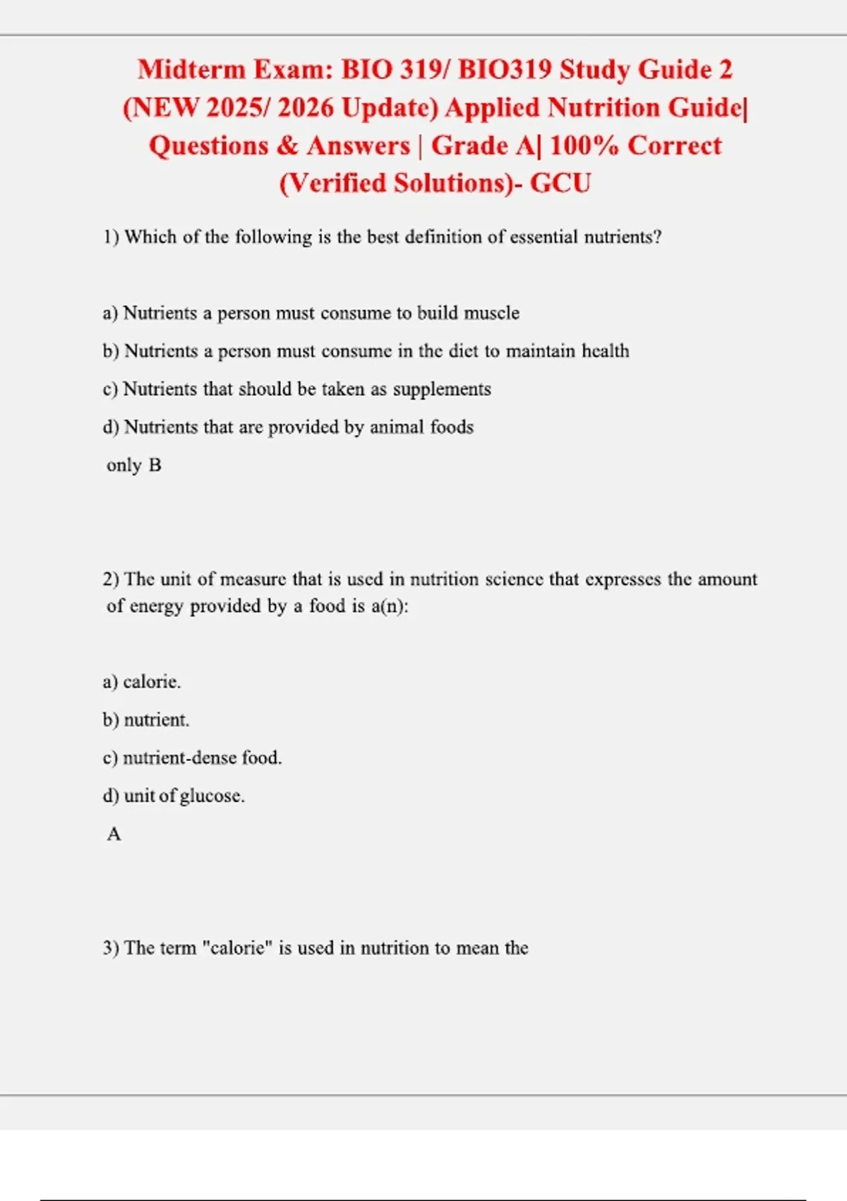 GCU BIO 319 Applied Nutrition Midterm Q&A (2025/2026 Guide) - GCU BIO 319 Applied Nutrition ...