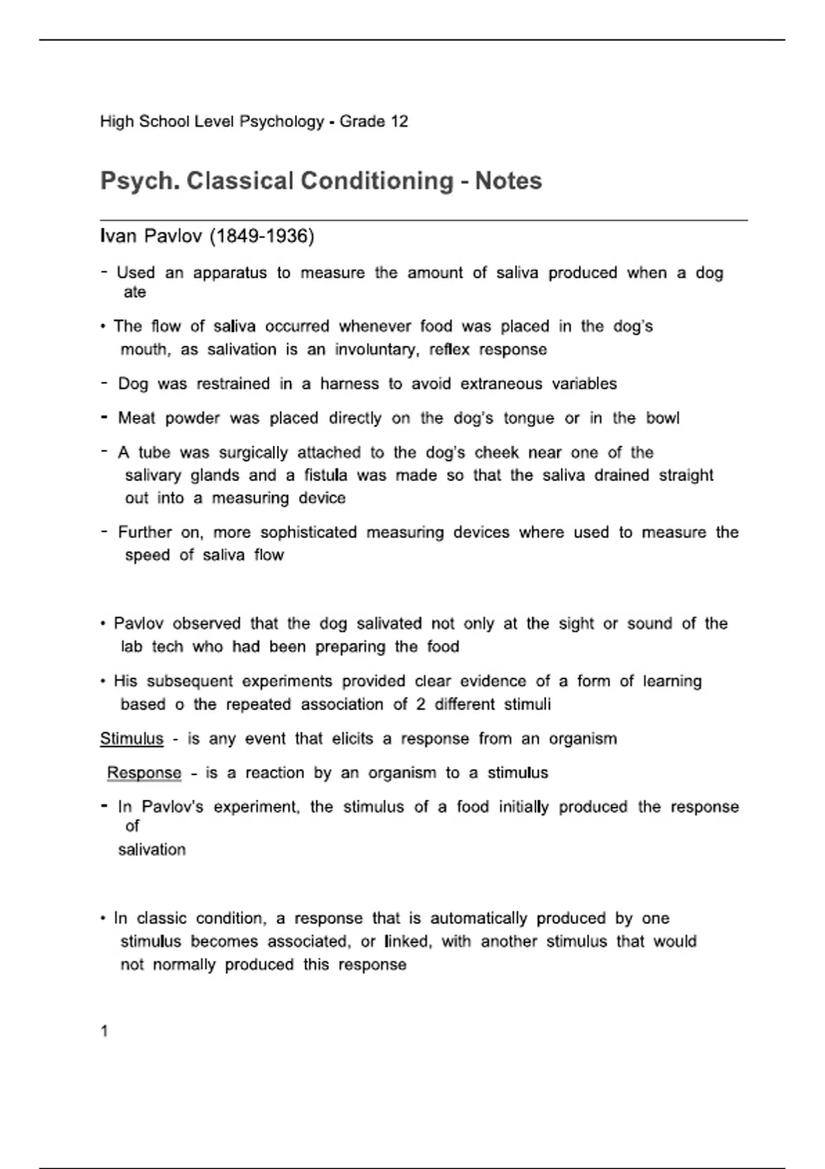 Classical Conditioning: Pavlov & Little Albert (Psychology Study Notes ...