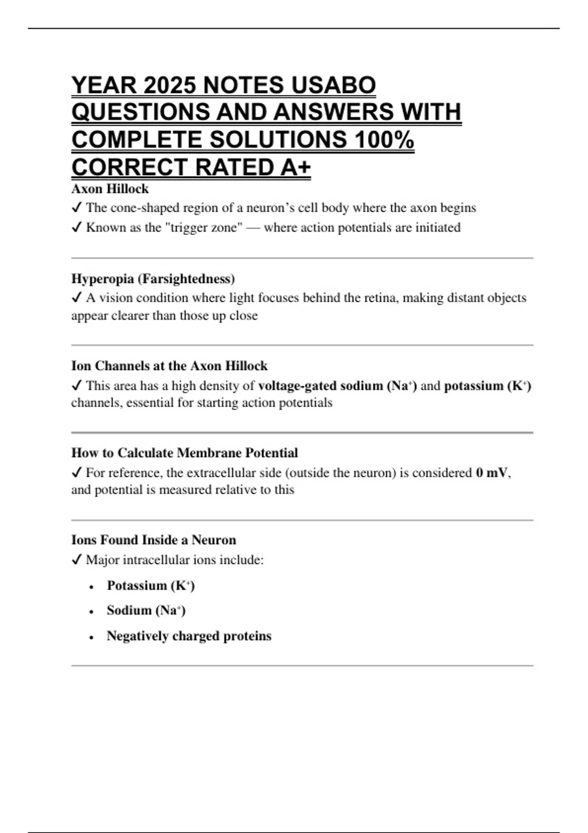 YEAR 2025 NOTES USABO QUESTIONS AND ANSWERS WITH COMPLETE SOLUTIONS 100 ...