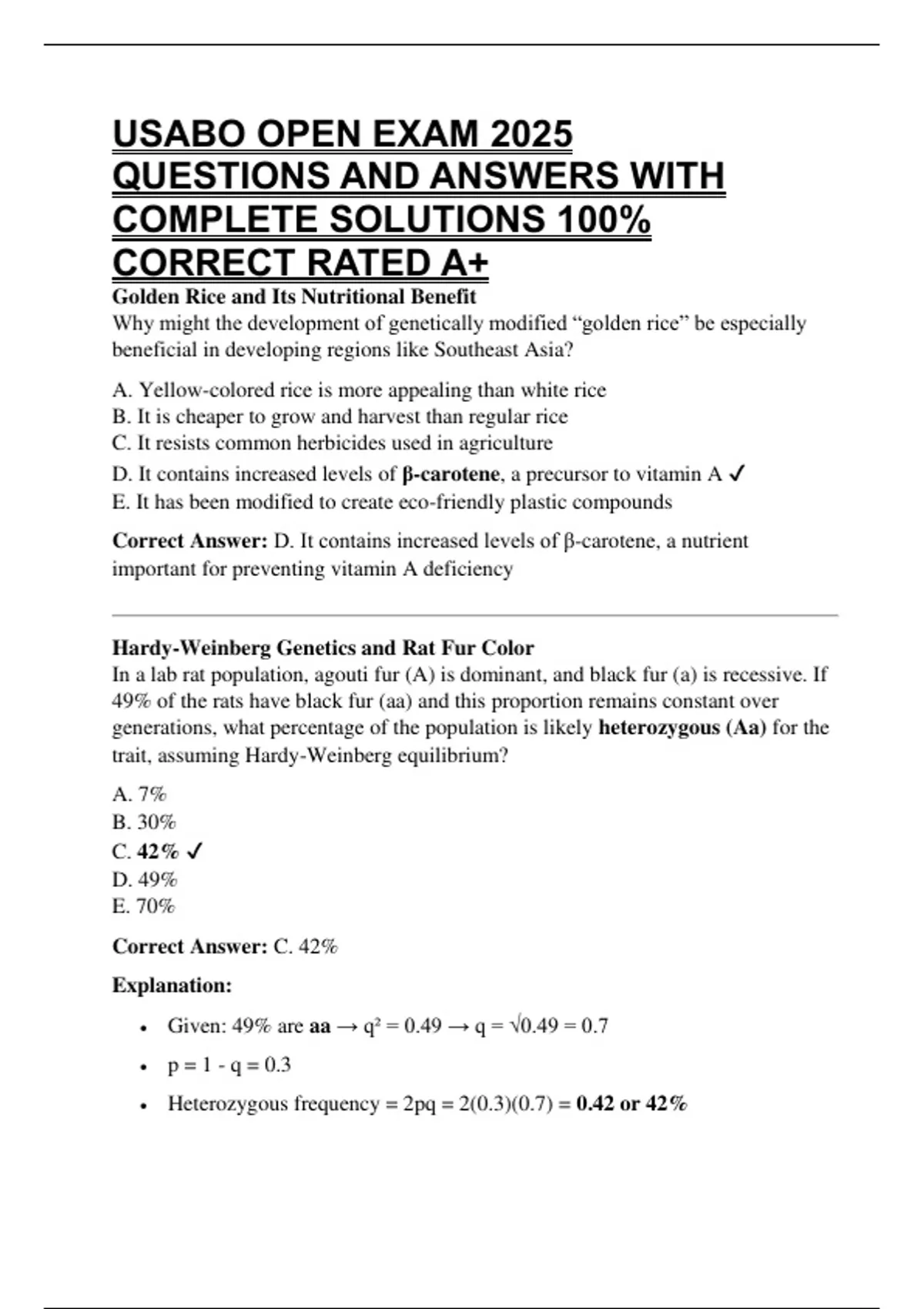 USABO OPEN EXAM 2025 QUESTIONS AND ANSWERS WITH COMPLETE SOLUTIONS 100% ...