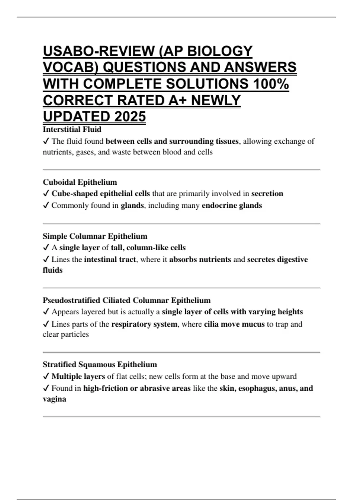 USABO-REVIEW (AP BIOLOGY VOCAB) QUESTIONS AND ANSWERS WITH COMPLETE ...