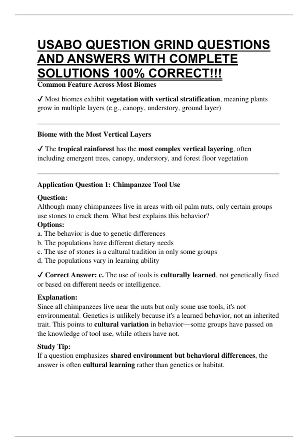 USABO QUESTION GRIND QUESTIONS AND ANSWERS WITH COMPLETE SOLUTIONS 100% ...