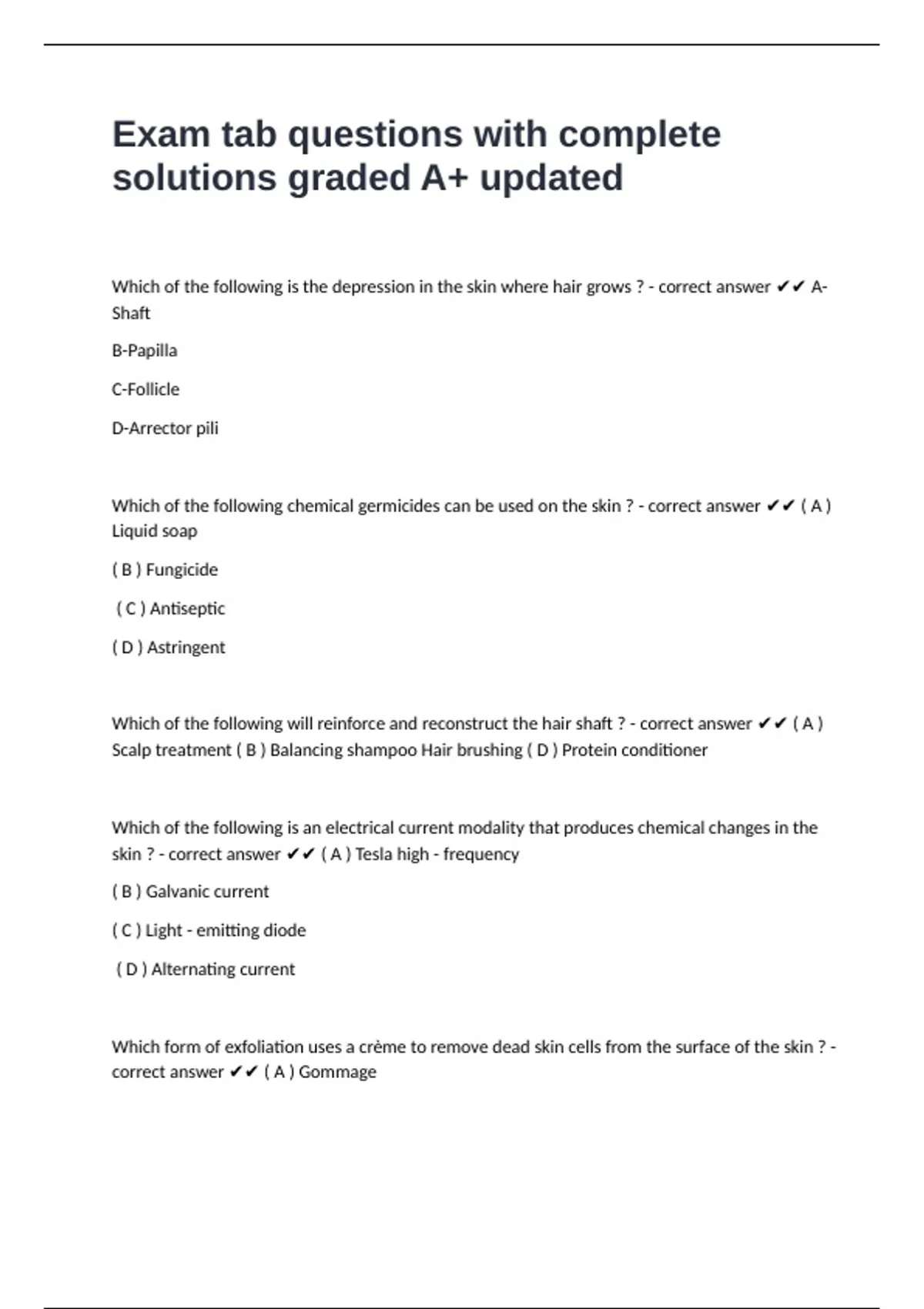 Exam tab questions with complete solutions graded A+ updated - TAB - Stuvia US