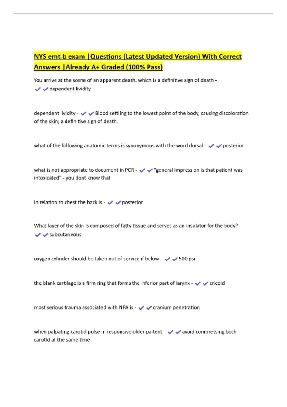 NYS EMT-B Protocols Exam |Questions (Latest Updated Version) With ...