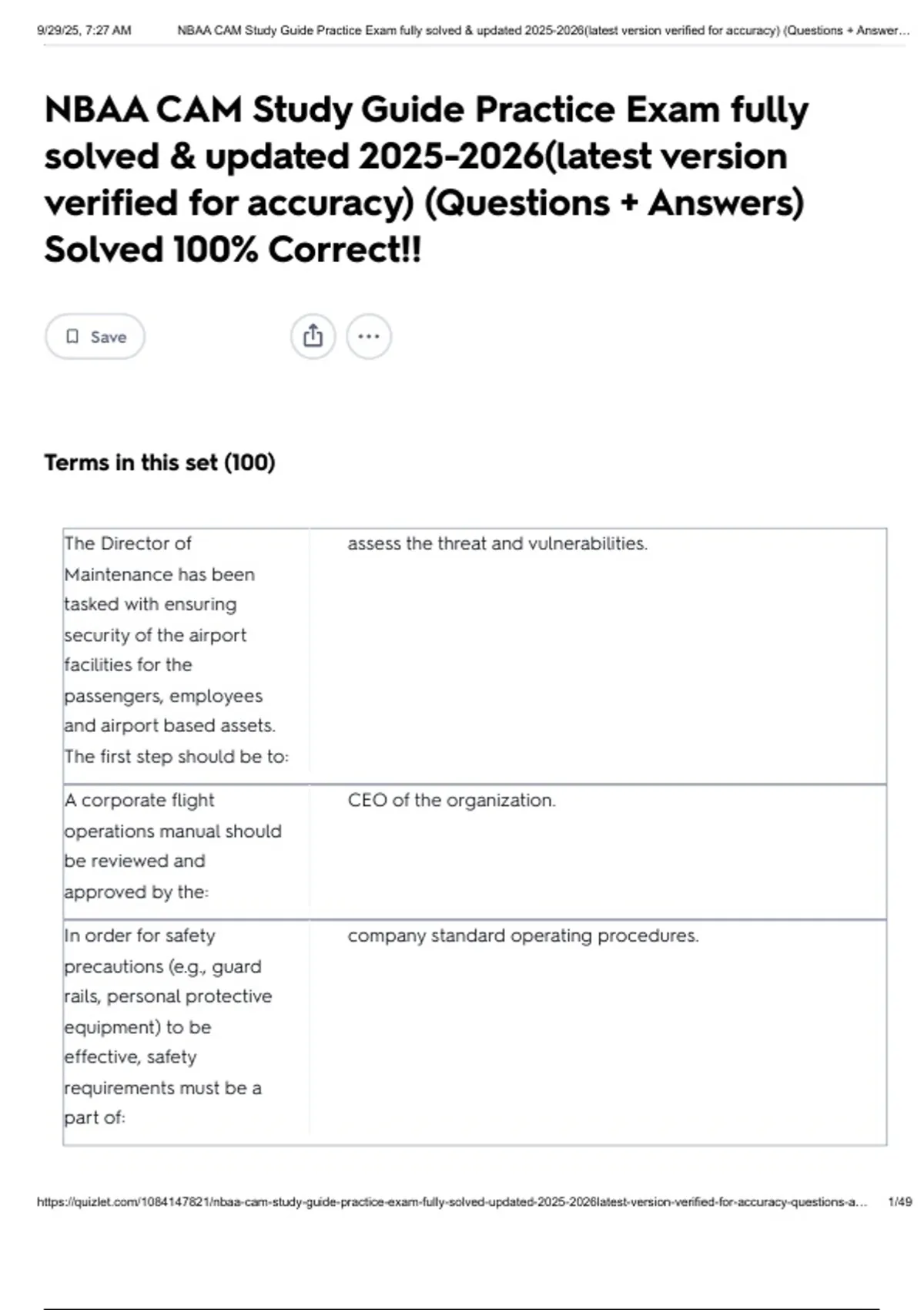 NBAA CAM Study Guide Practice Exam fully solved & updated (latest ...