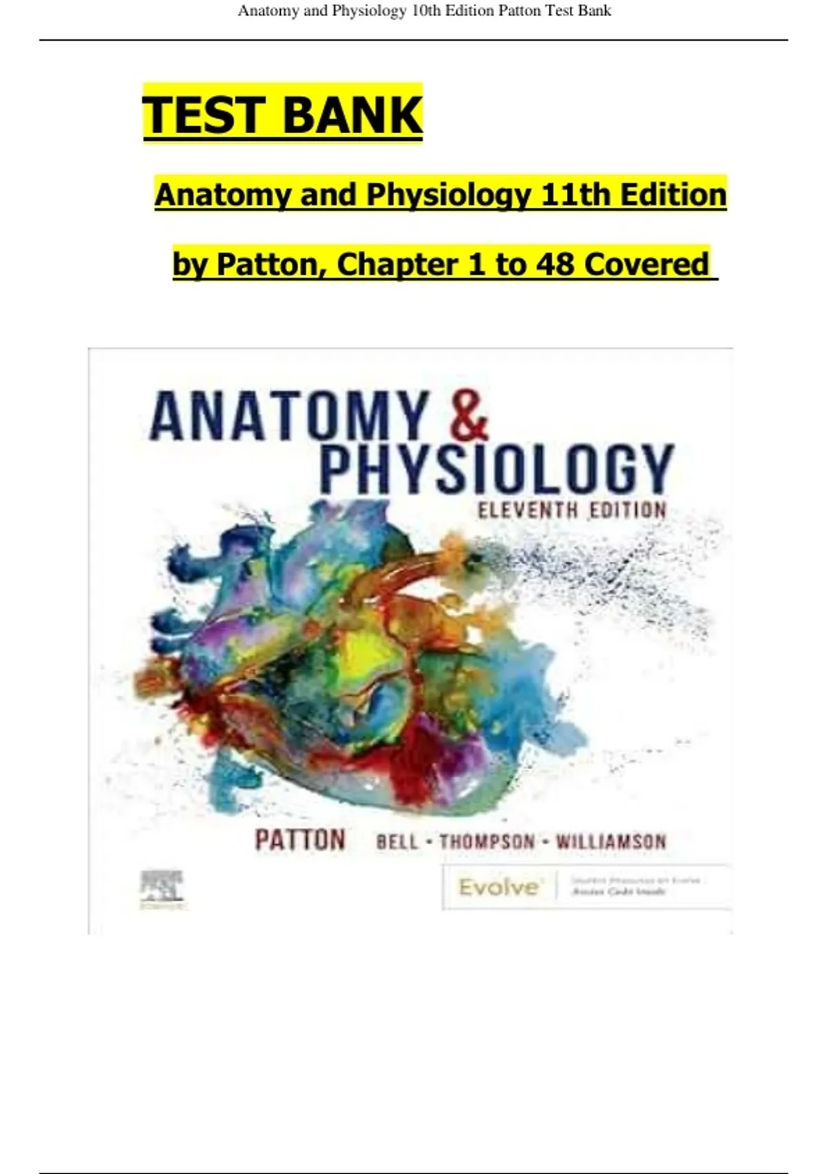 TEST BANK Anatomy and Physiology 11th Edition by Patton, Chapter 1 to ...