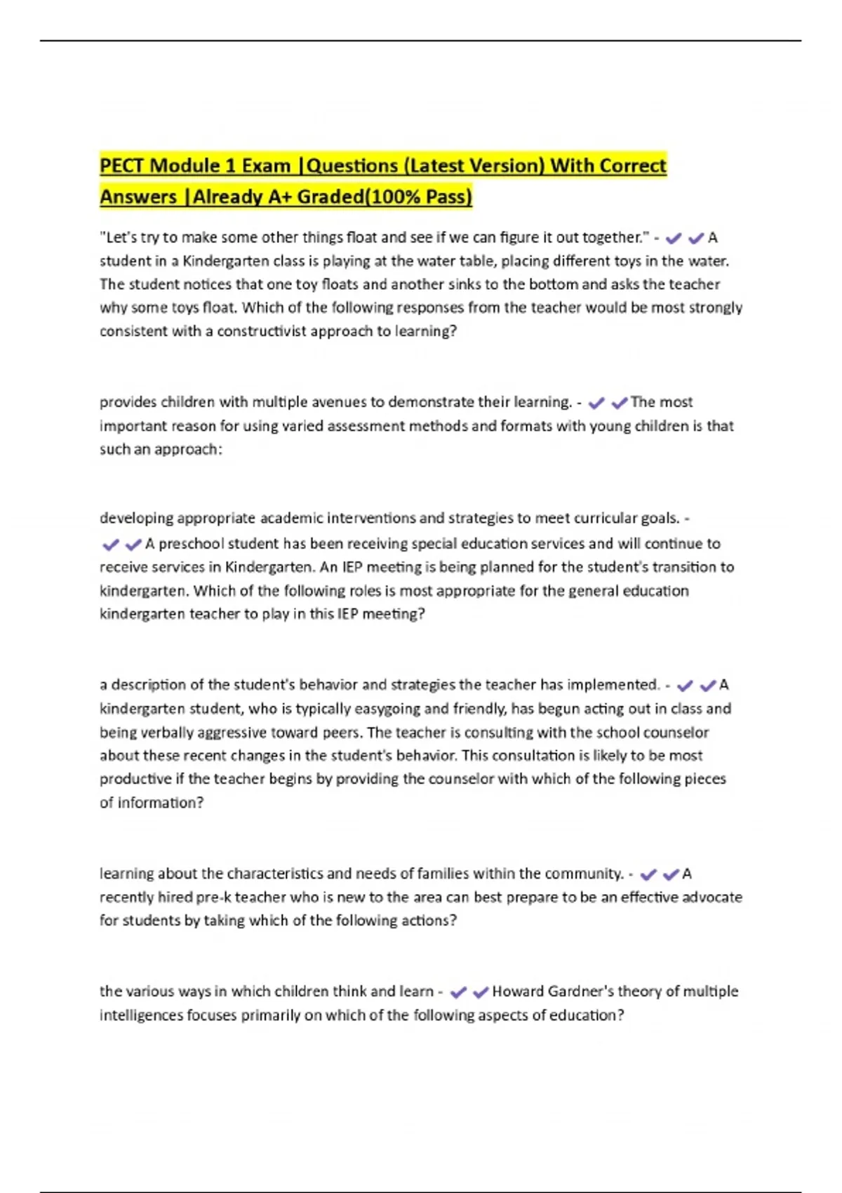 PECT Module 1 Exam |Questions (Latest Version) With Correct Answers ...