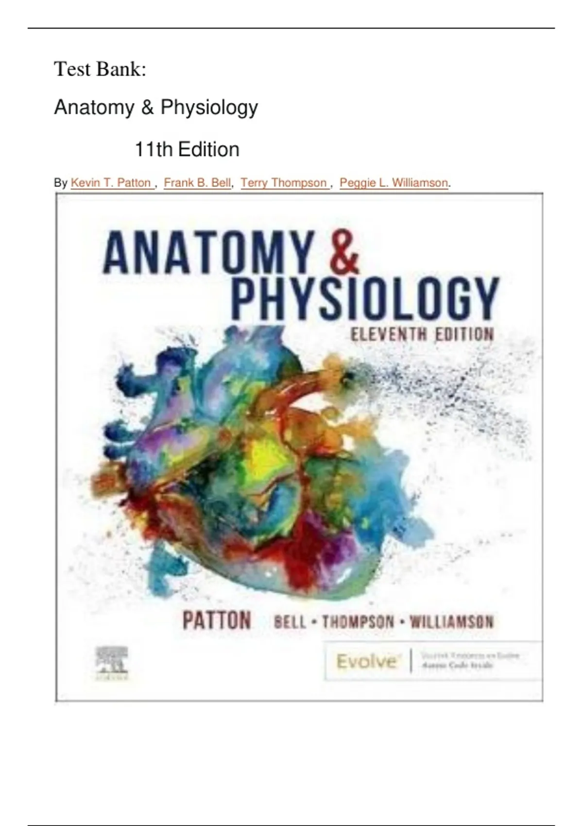 Test Bank For Anatomy & Physiology 11th Edition By Kevin T. Patton( All ...