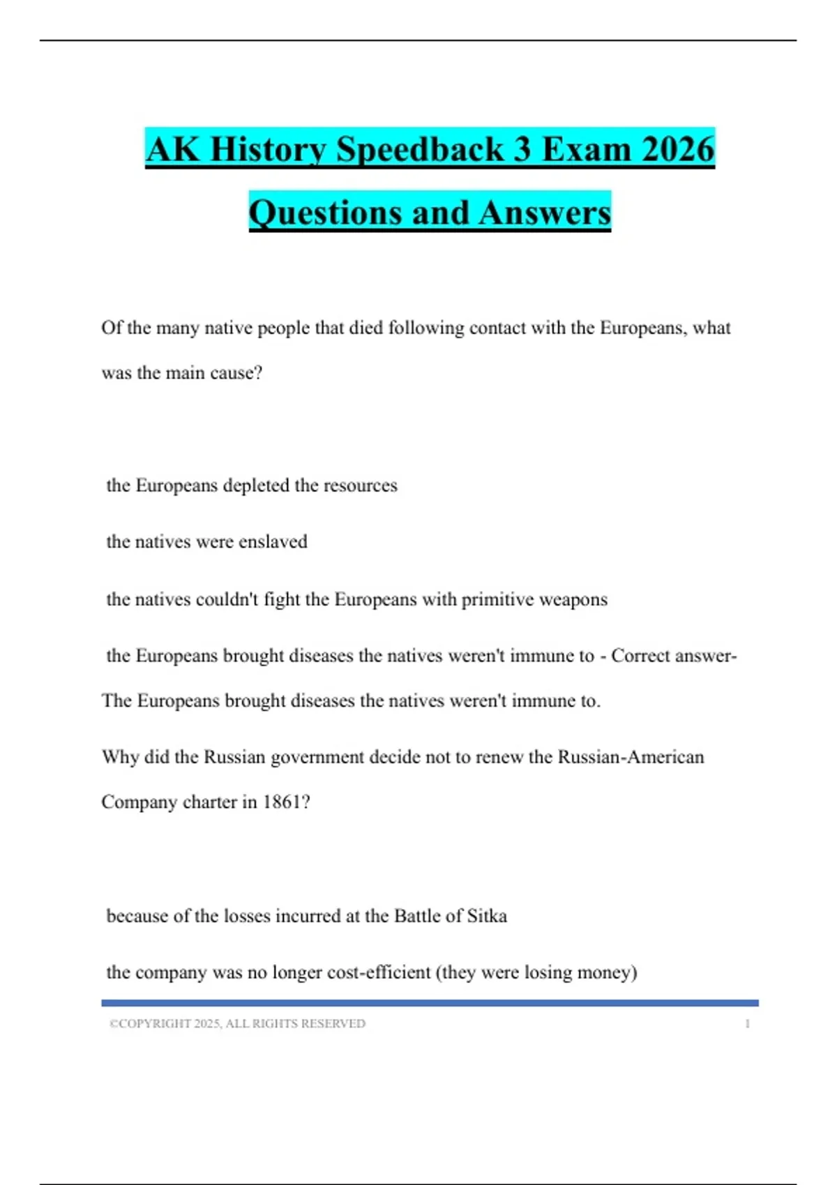 AK History Speedback 3 Exam 2026 Questions and Answers - AK History ...