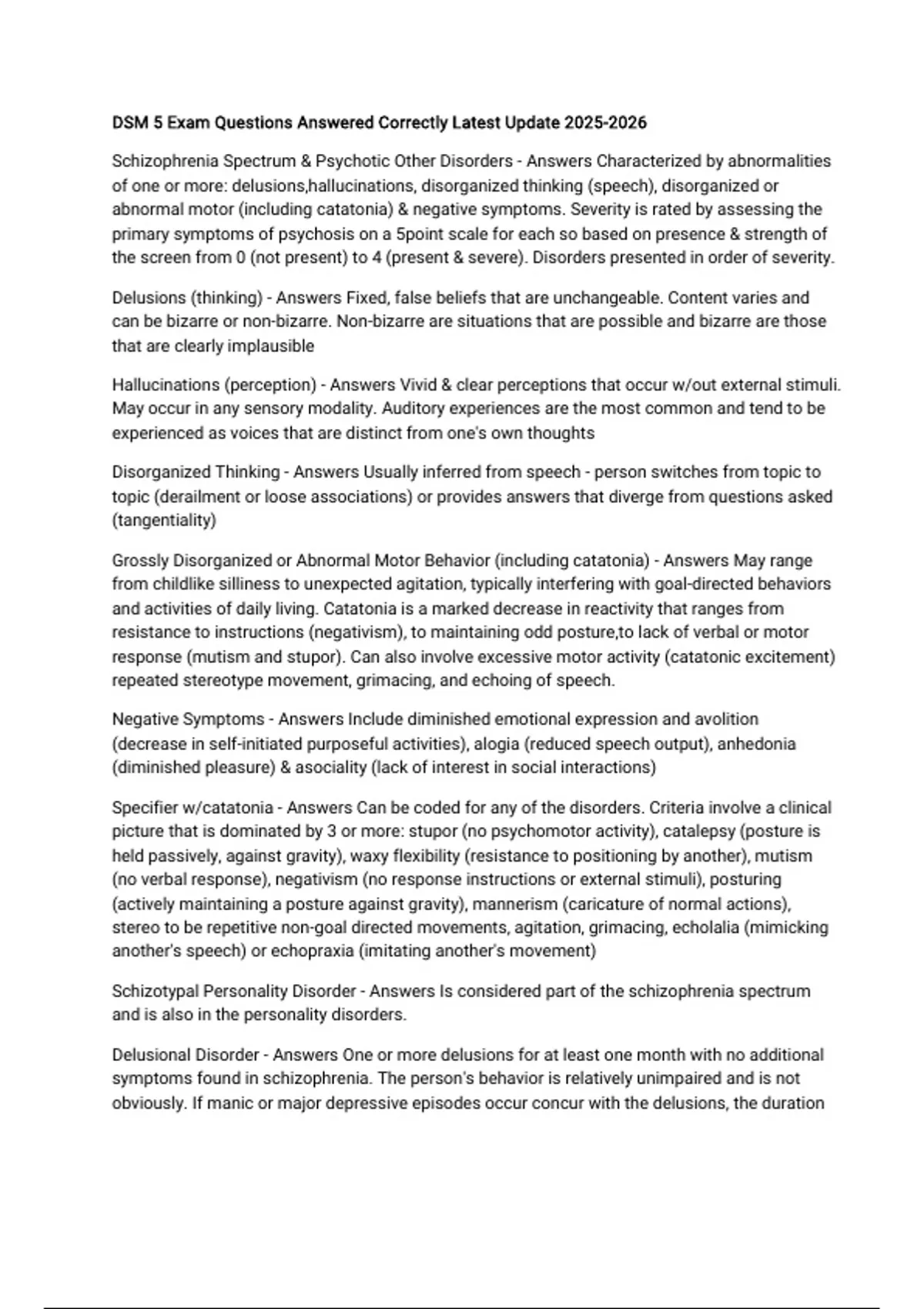DSM 5 Exam Questions Answered Correctly Latest Update - DSM 5 - Stuvia US