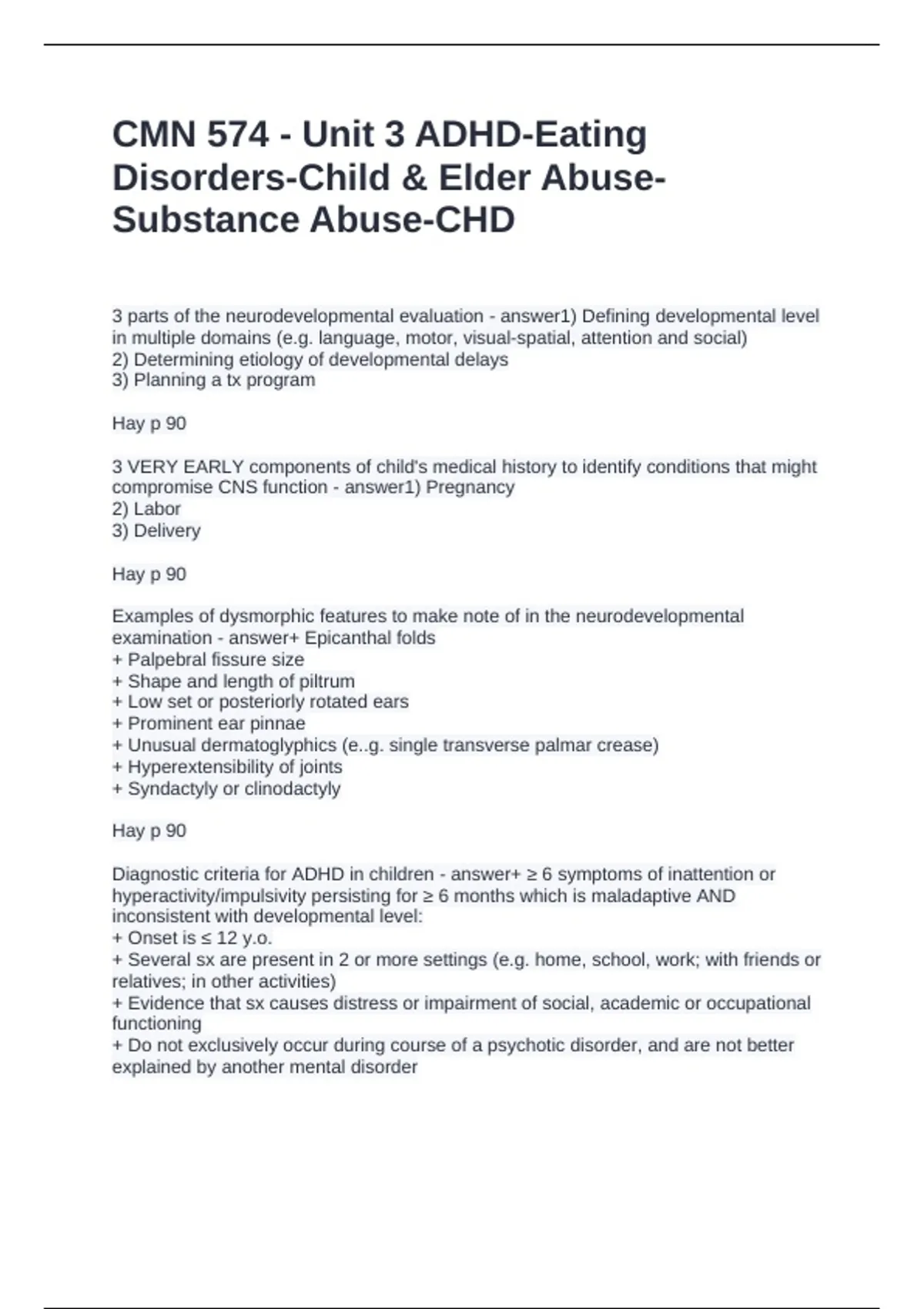 CMN 574 - Unit 3 ADHD-Eating Disorders-Child & Elder Abuse-Substance ...