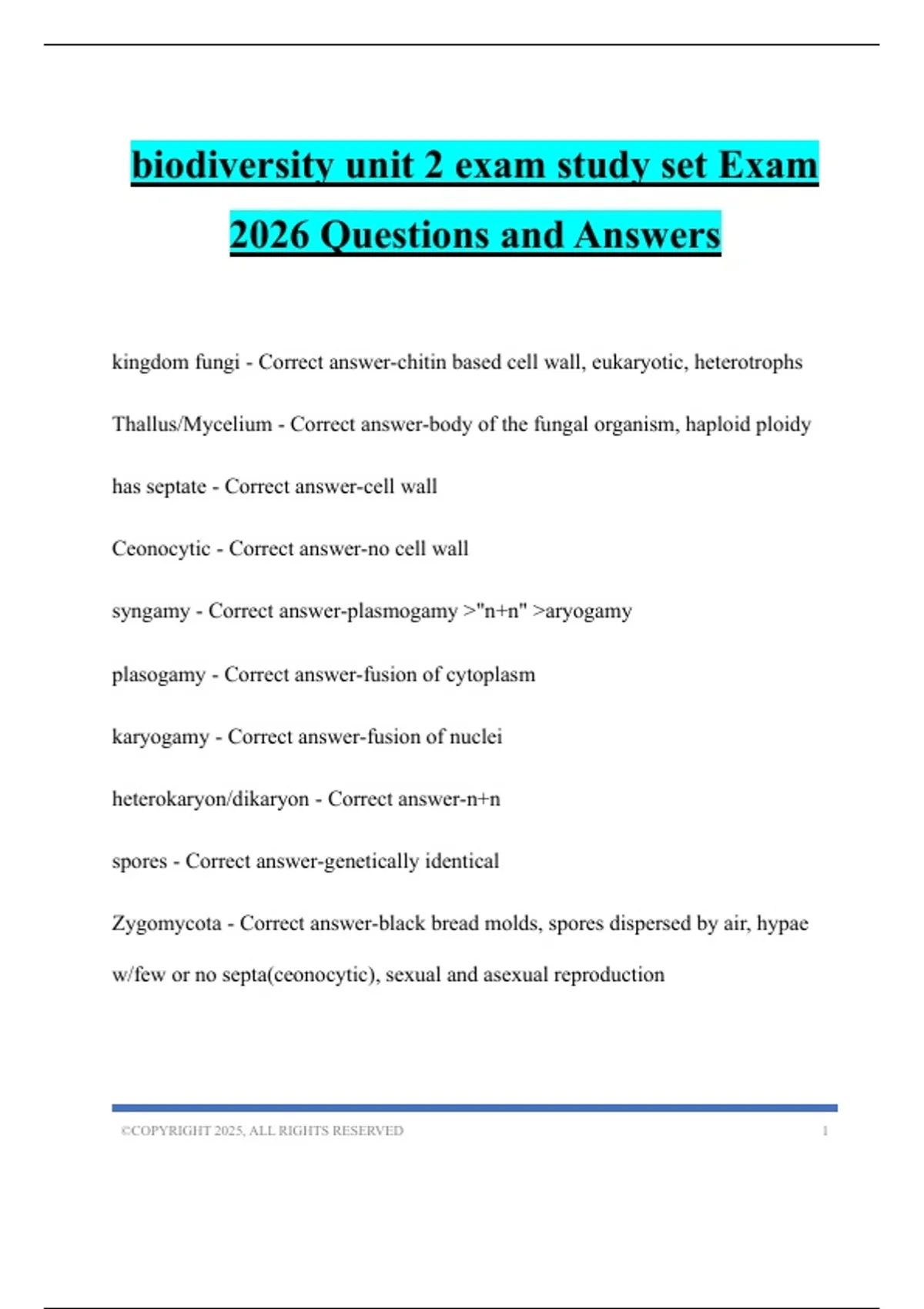biodiversity unit 2 exam study set Exam 2026 Questions and Answers ...