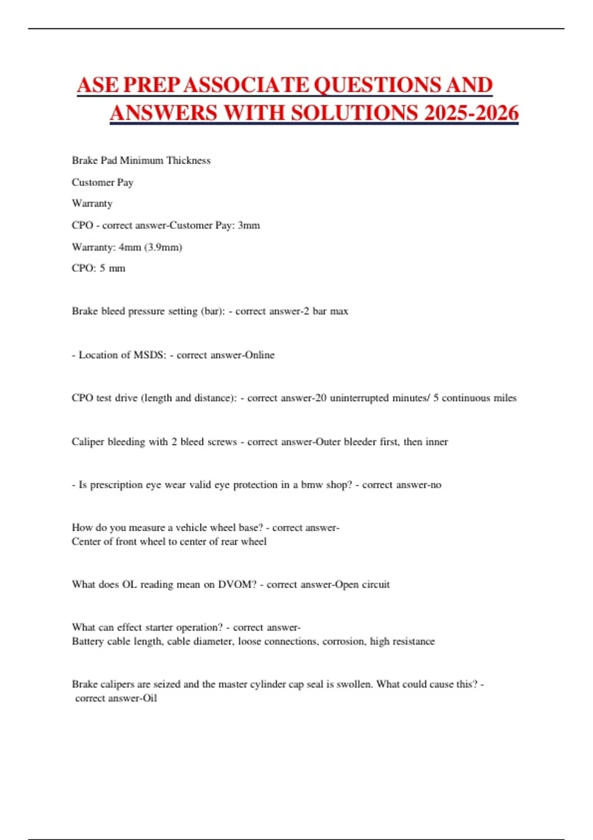 ASE PREP ASSOCIATE QUESTIONS AND ANSWERS WITH SOLUTIONS - ASE PREP ...