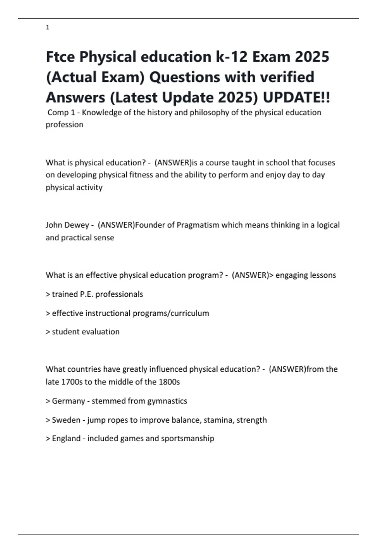 Ftce Physical education k-12 Exam 2025 (Actual Exam) Questions with ...