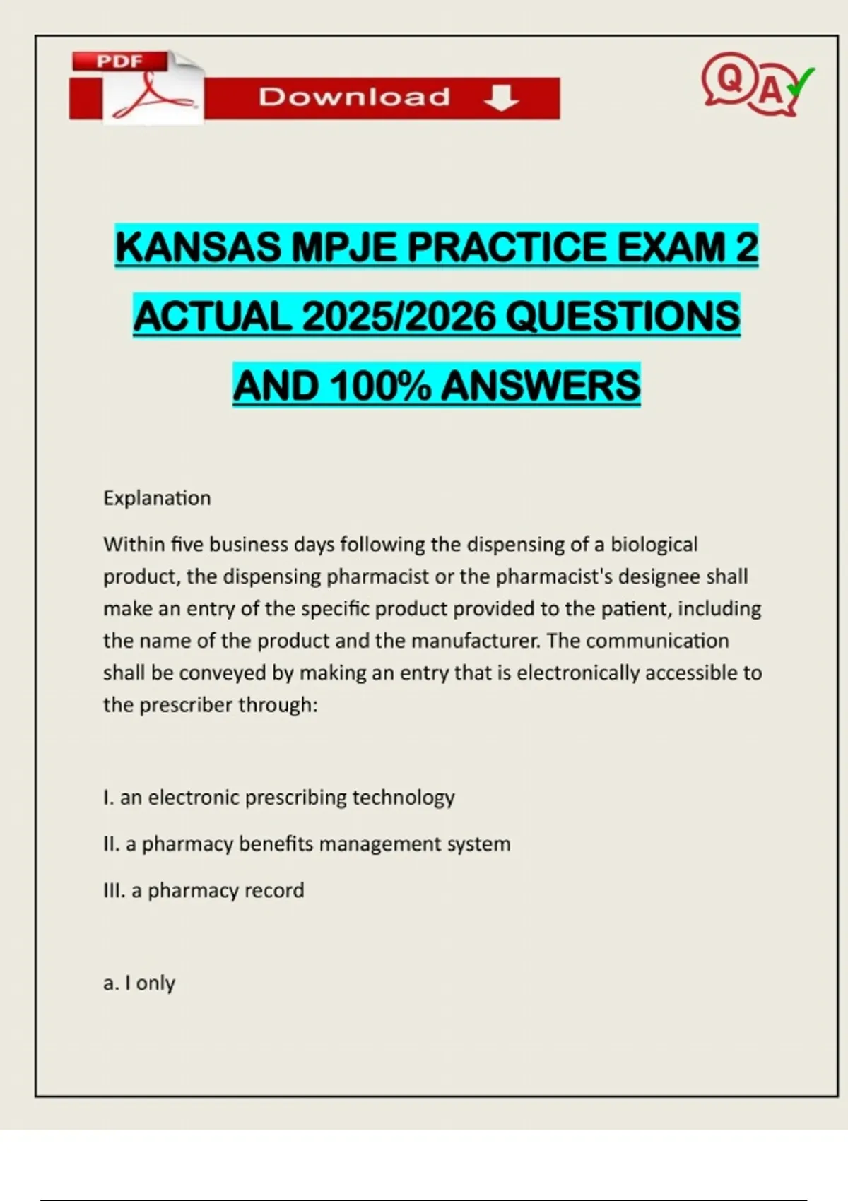 KANSAS MPJE PRACTICE EXAM 2 ACTUAL 2025/2026 QUESTIONS AND 100% ANSWERS ...