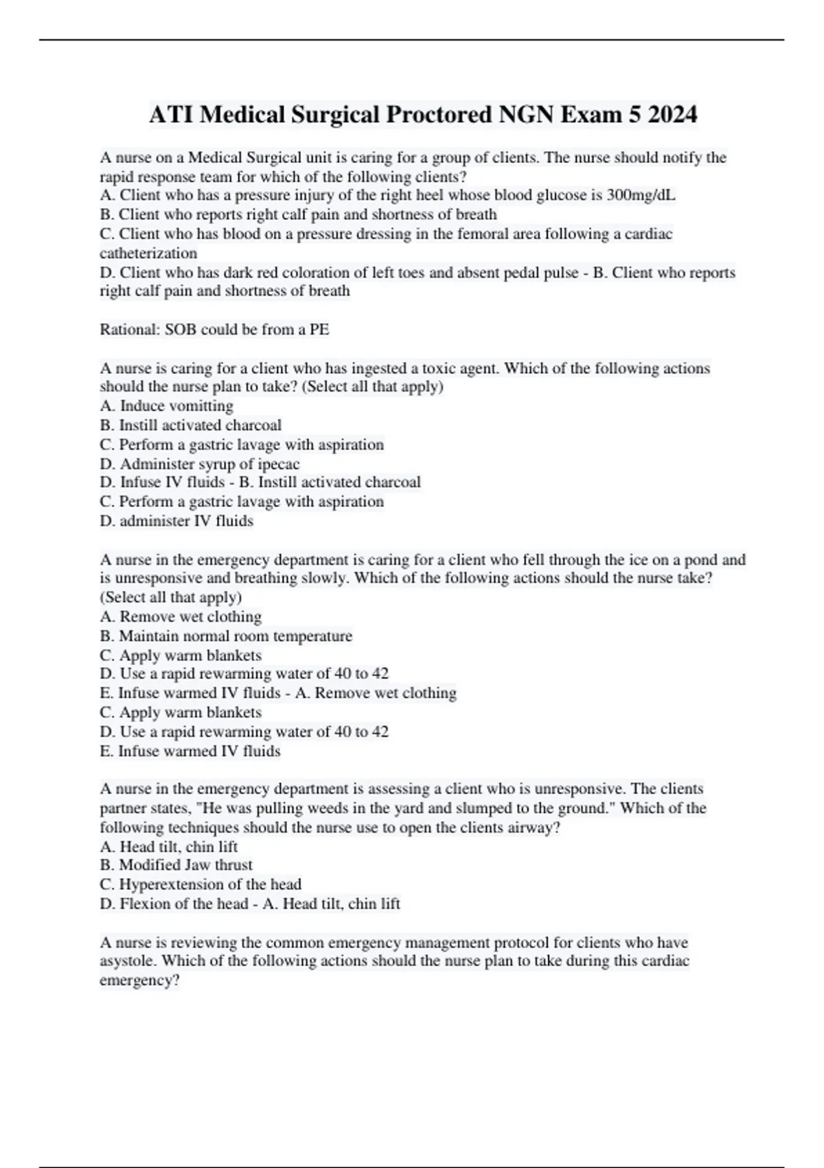 ATI Medical Surgical Proctored NGN Exam 5 2024 - ATI Medical Surgical ...