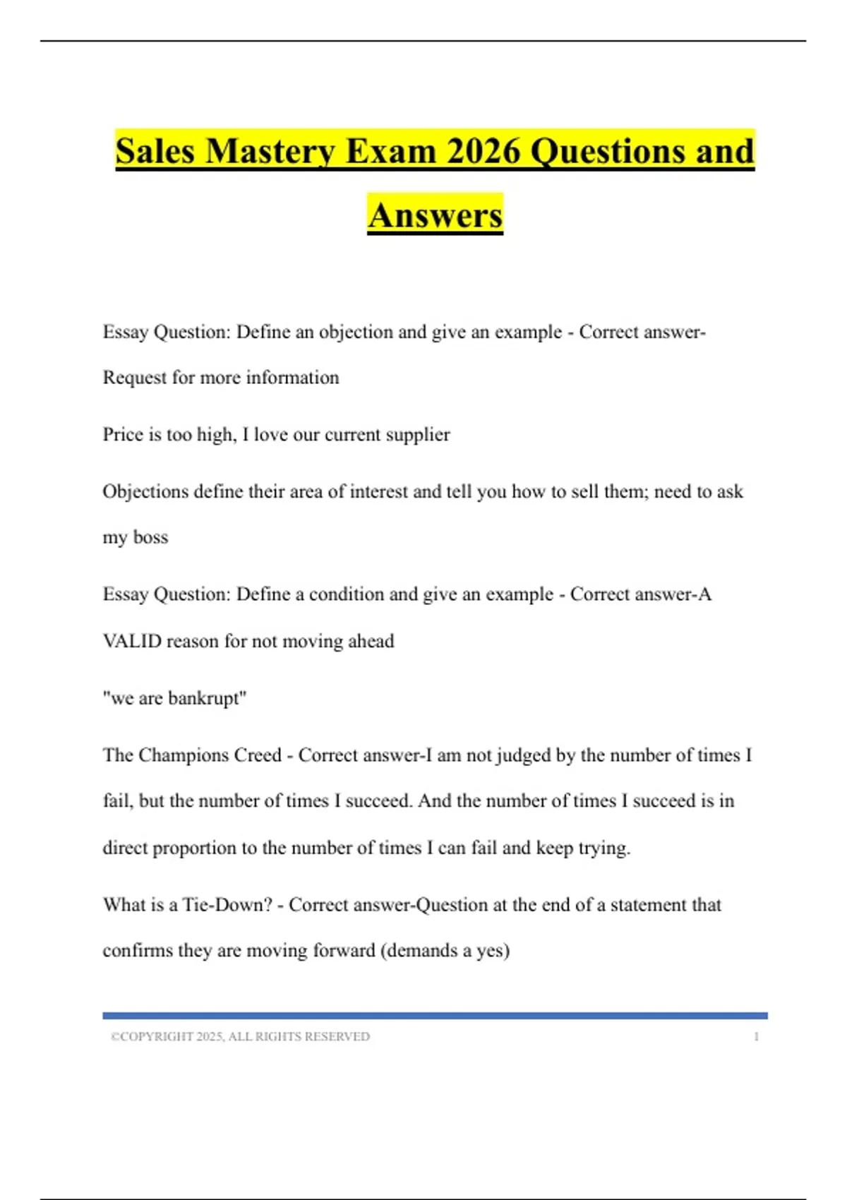 Sales Mastery Exam 2026 Questions and Answers - DMV Salesperson - Stuvia US