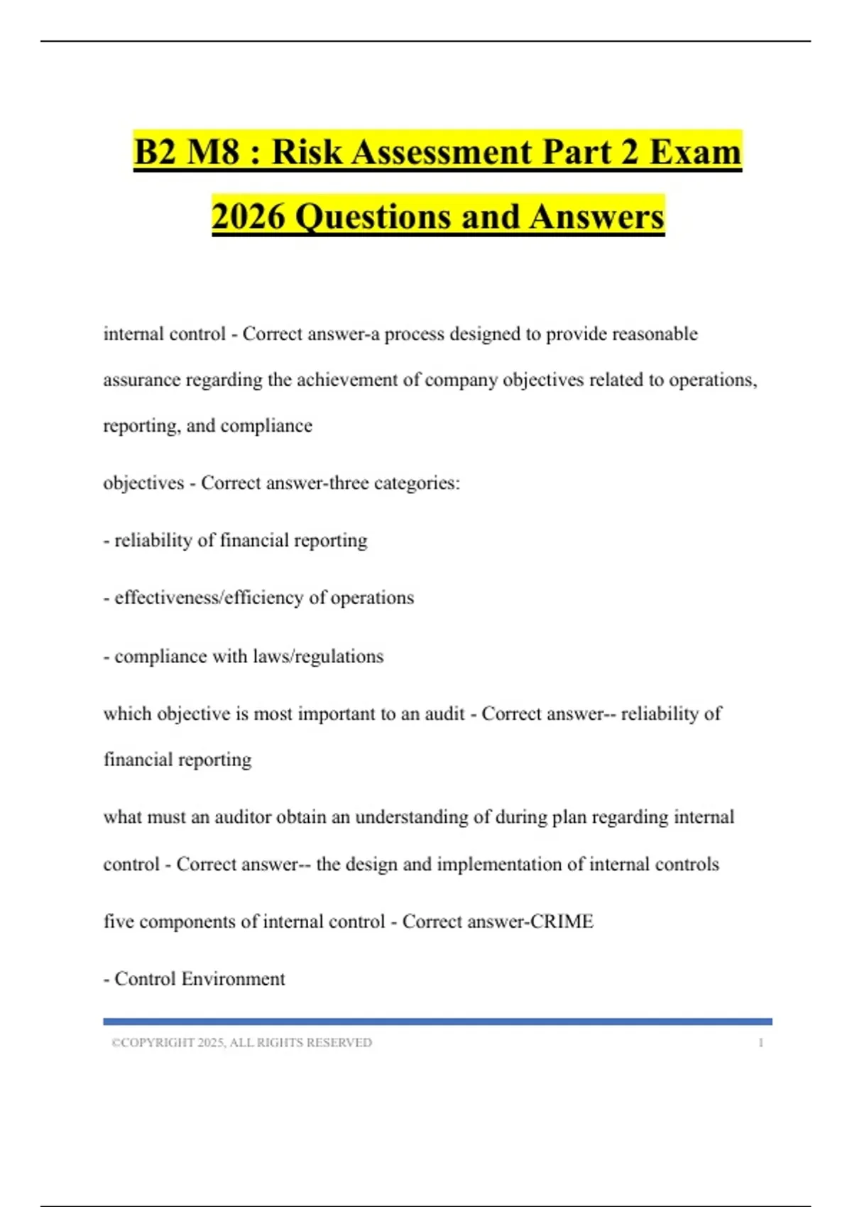 B2 M8 : Risk Assessment Part 2 Exam 2026 Questions and Answers - CRM ...