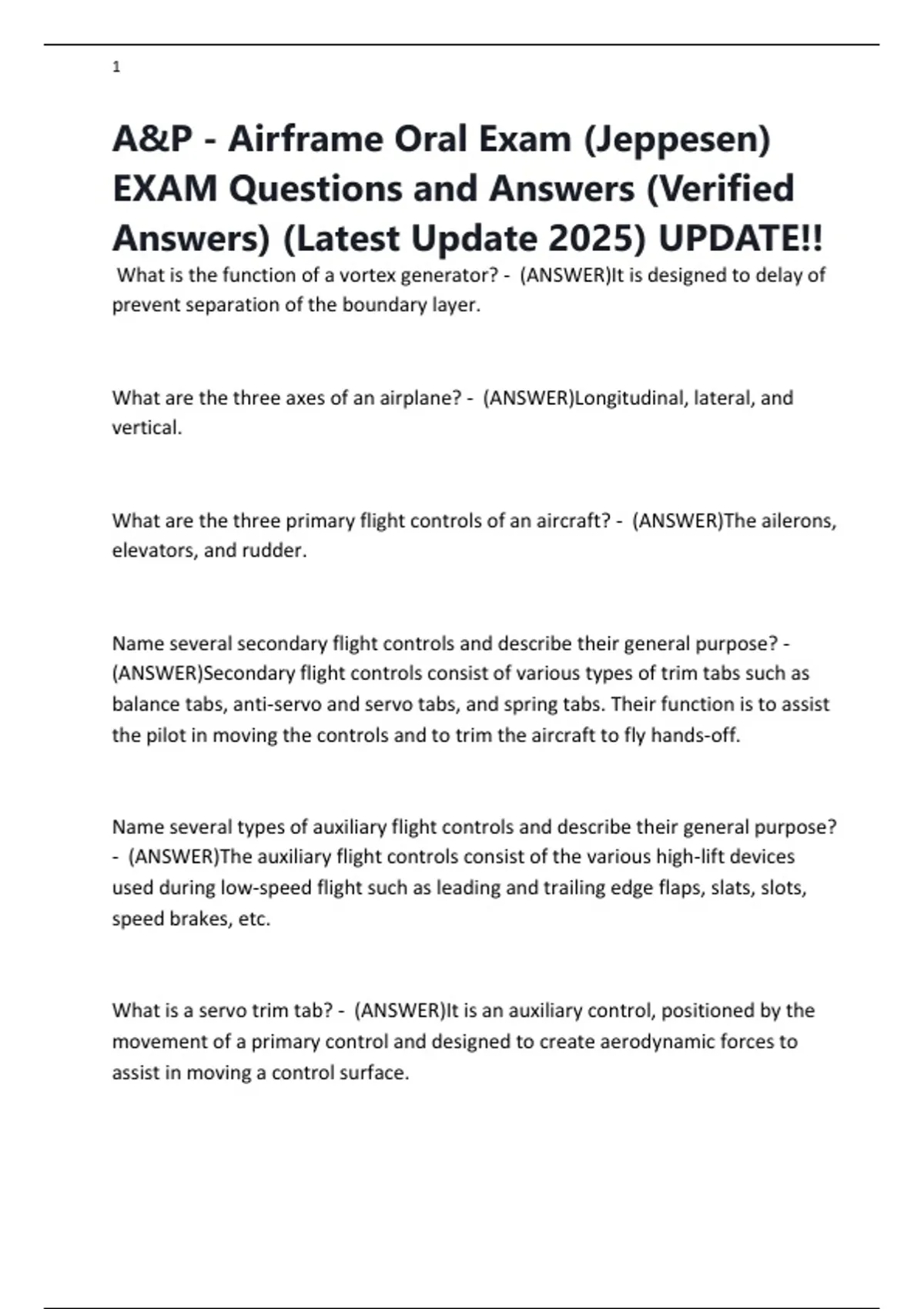 A&P - Airframe Oral Exam (Jeppesen) EXAM Questions and Answers ...