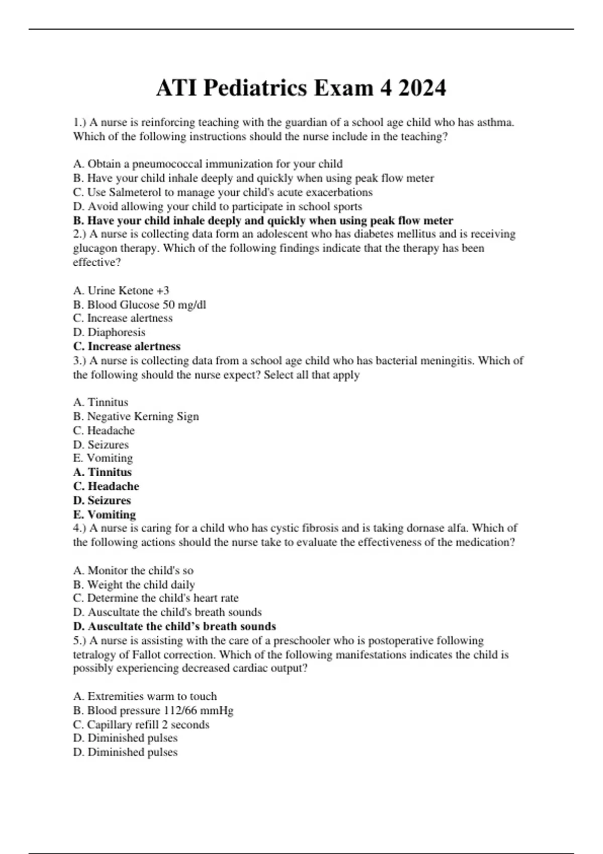 ATI Pediatrics Exam 4 2024 - ATI Pediatrics - Stuvia US
