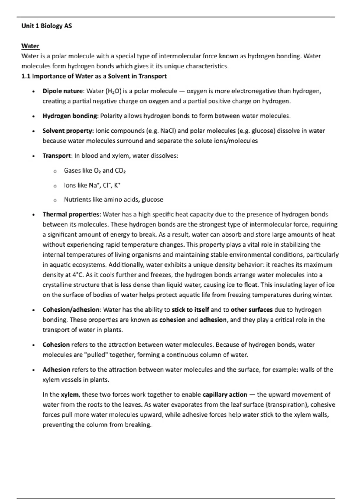 Edexcel IAL Biology Unit 1 Notes – Lifestyle, Transport, Genes & Health ...