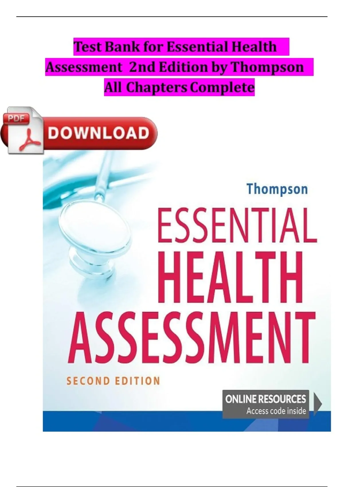 Test Bank for Essential Health Assessment, 2nd Edition by Janice ...