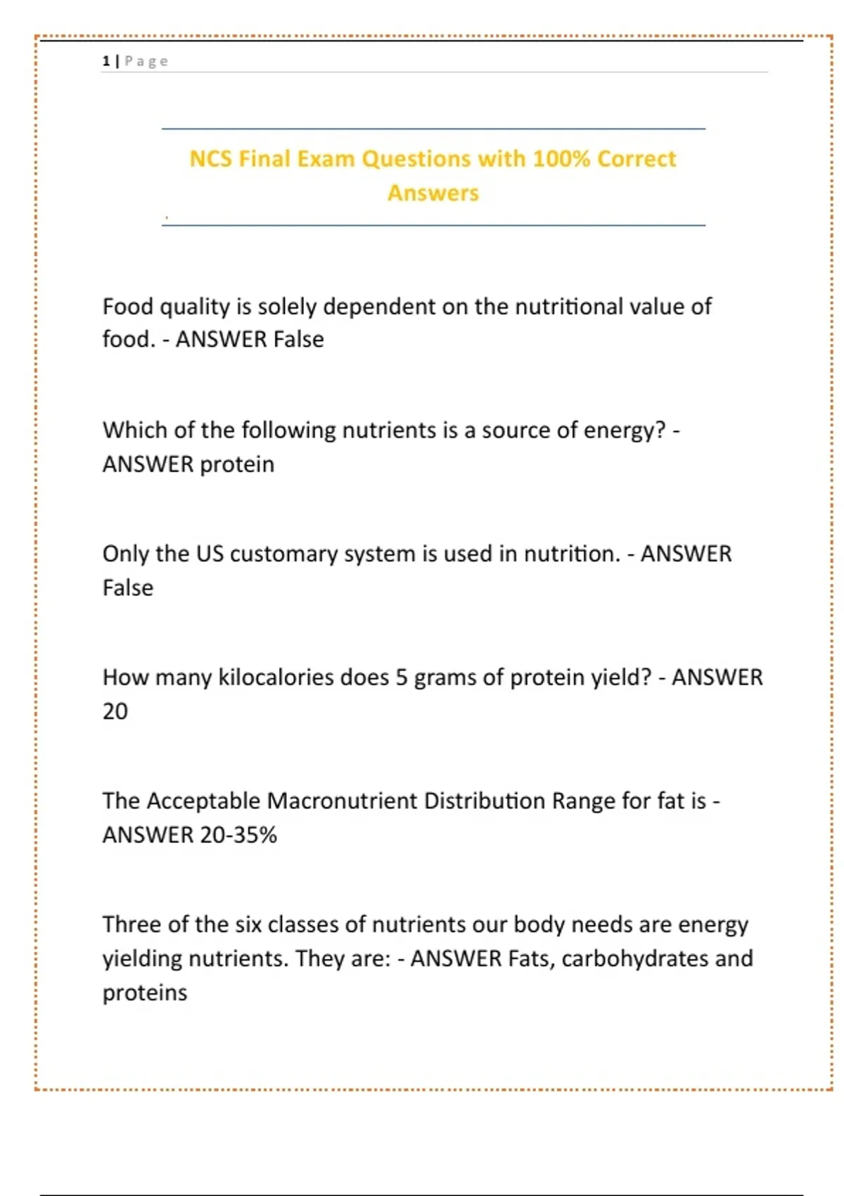 NCS Final Exam Questions with 100% Correct Answers . - NSC 832 - Stuvia US