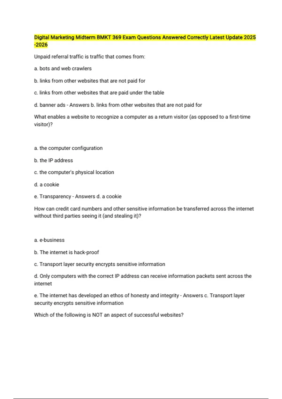 Digital Marketing Midterm BMKT 369 Exam Questions Answered Correctly ...