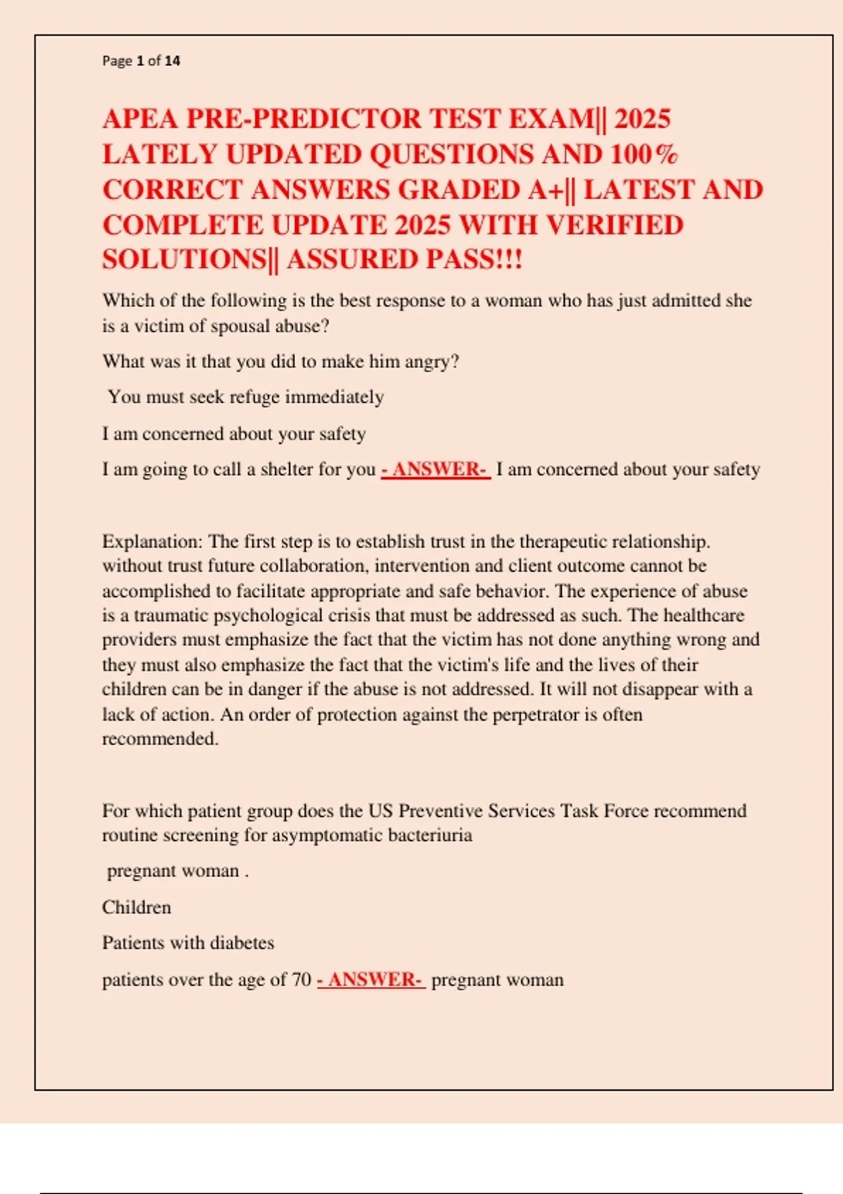 APEA PRE-PREDICTOR TEST EXAM|| 2025 LATELY UPDATED QUESTIONS AND 100% ...