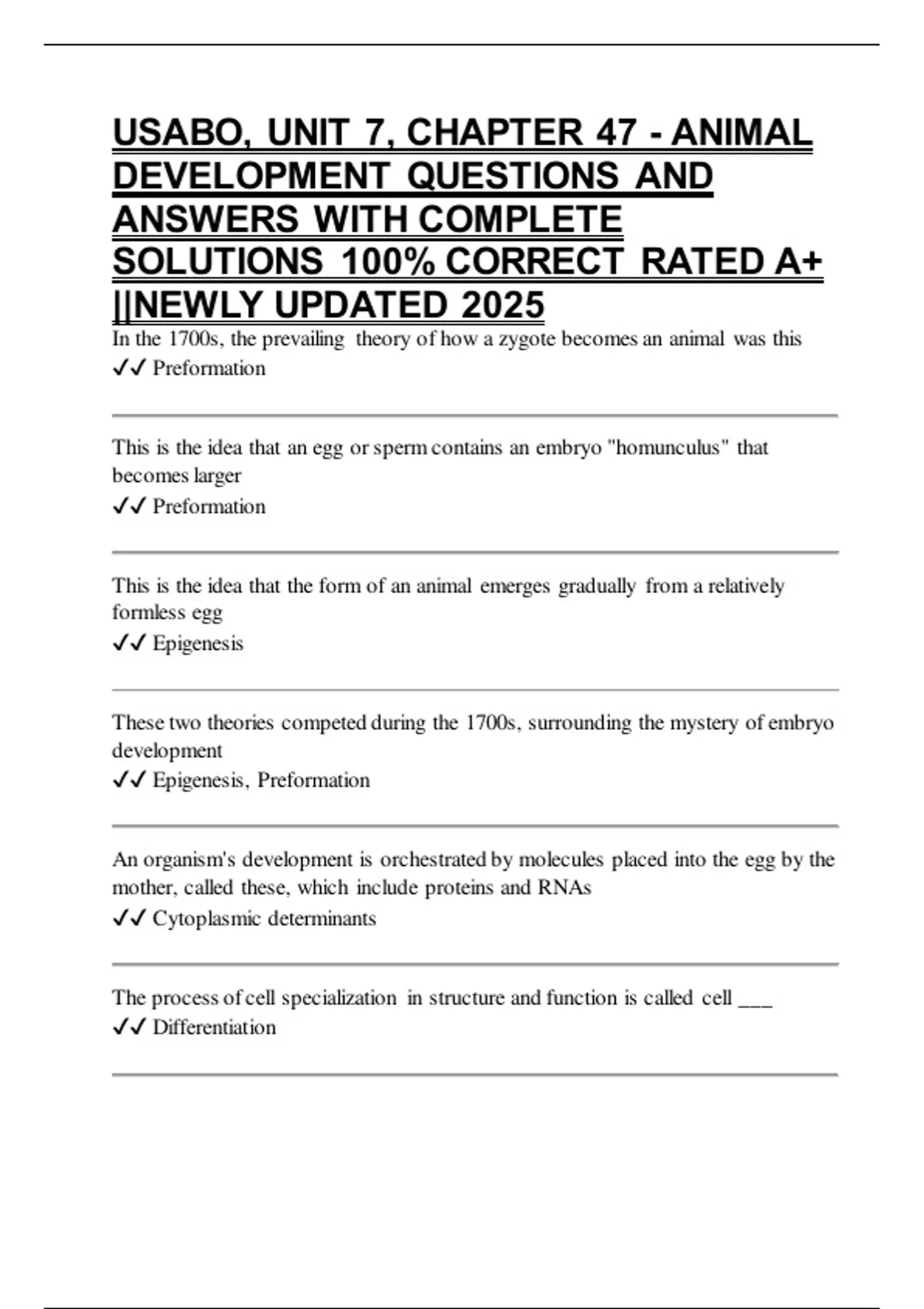 USABO, UNIT 7, CHAPTER 47 - ANIMAL DEVELOPMENT QUESTIONS AND ANSWERS ...