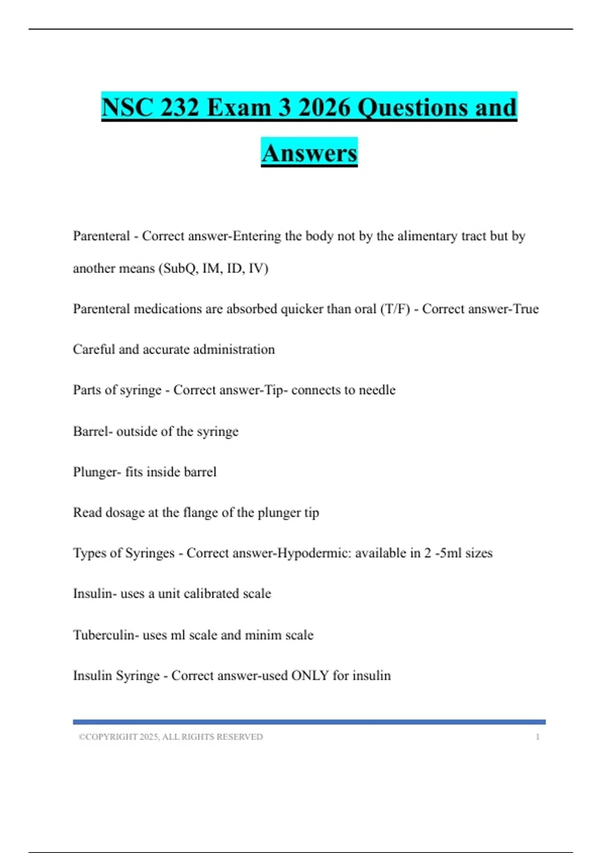 NSC 232 Exam 3 2026 Questions and Answers - NSC 232 - Stuvia US