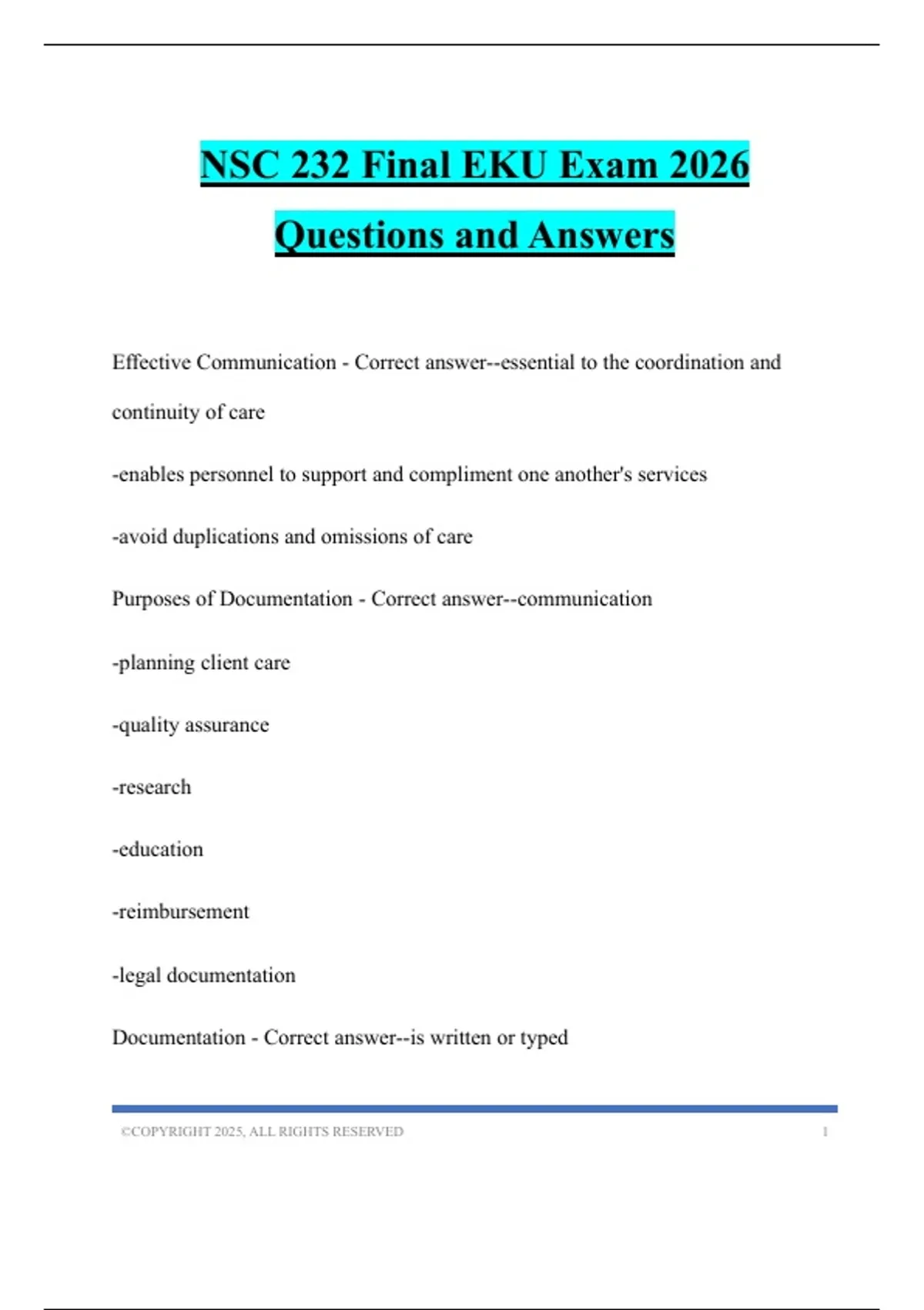 NSC 232 Final EKU Exam 2026 Questions and Answers - NSC 232 - Stuvia US