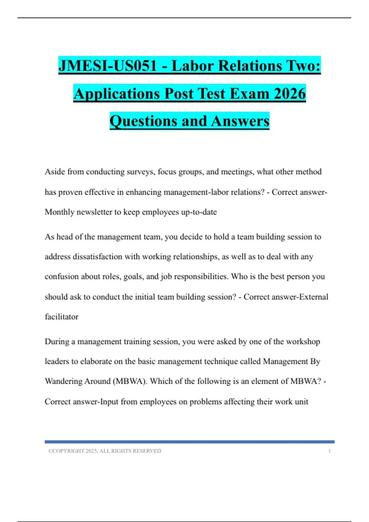 JMESI-US051 - Labor Relations Two: Applications Post Test Exam 2026 ...