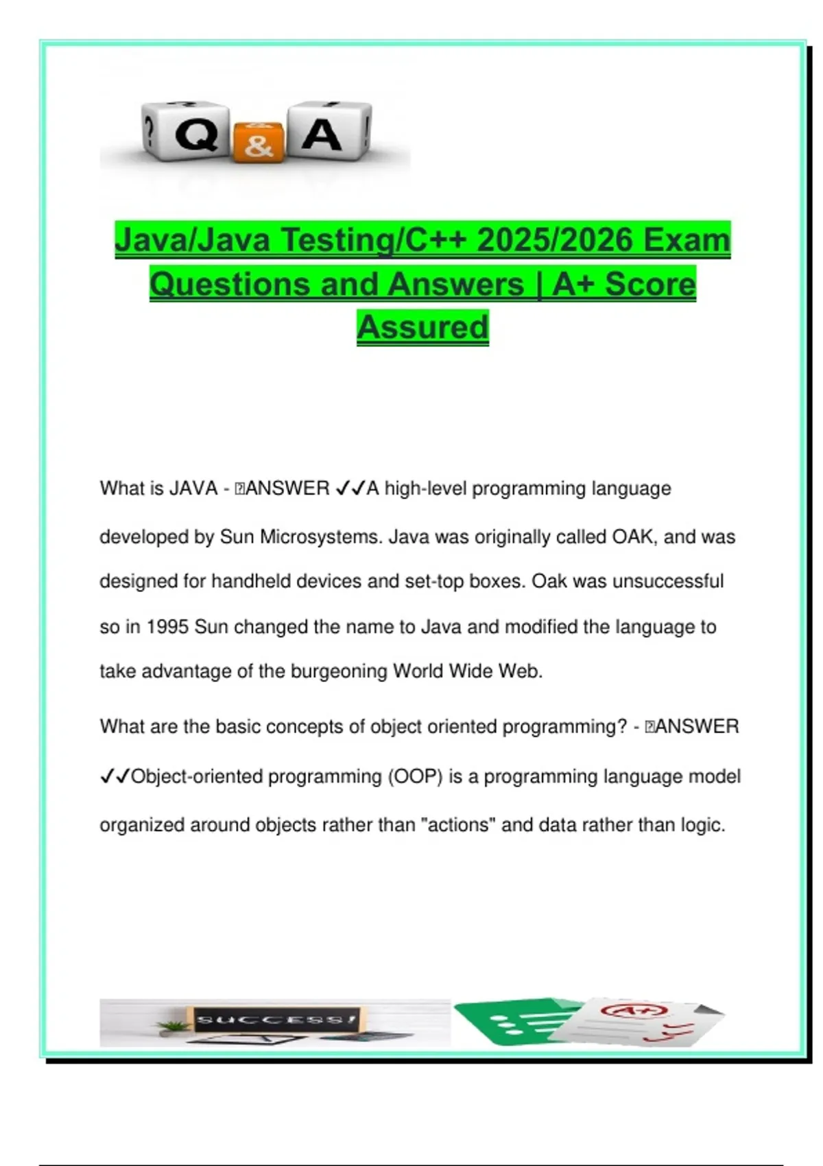 Java & C++ Exam Q&A (135 Questions) | OOP, SDLC, MySQL, Testing ...